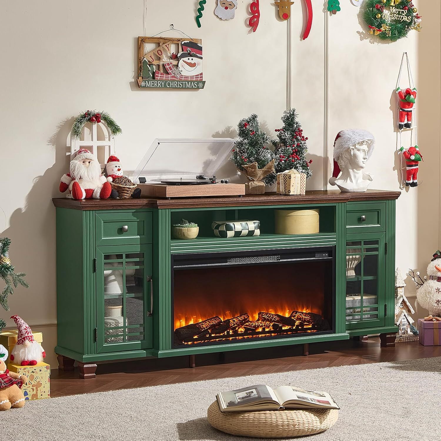 Fireplace TV Stand for TVs up to 80 Inches, Farmhouse Entertainment ...