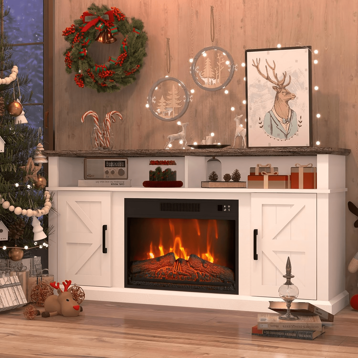 Fireplace TV Stand for TVs Up to 65" with 23" Electric Fireplace ...