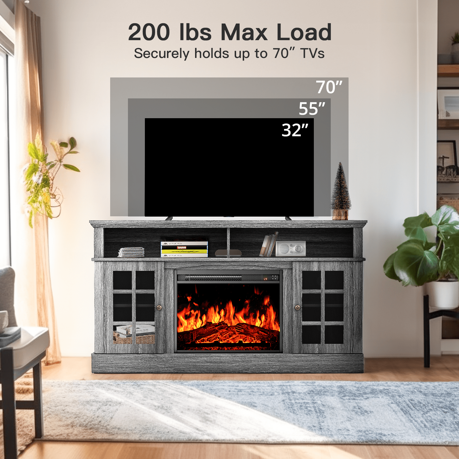 Fireplace TV Stand for 70 inch TV Fireplace Entertainment Center with ...