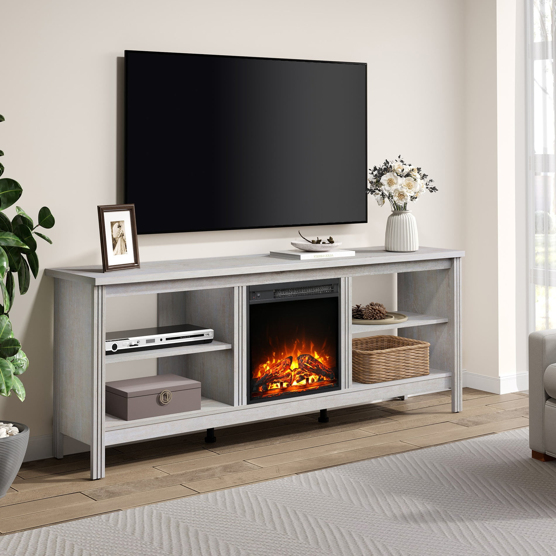 White Electric Fireplace TV Stand for 75-80 inch TV - Walmart.com