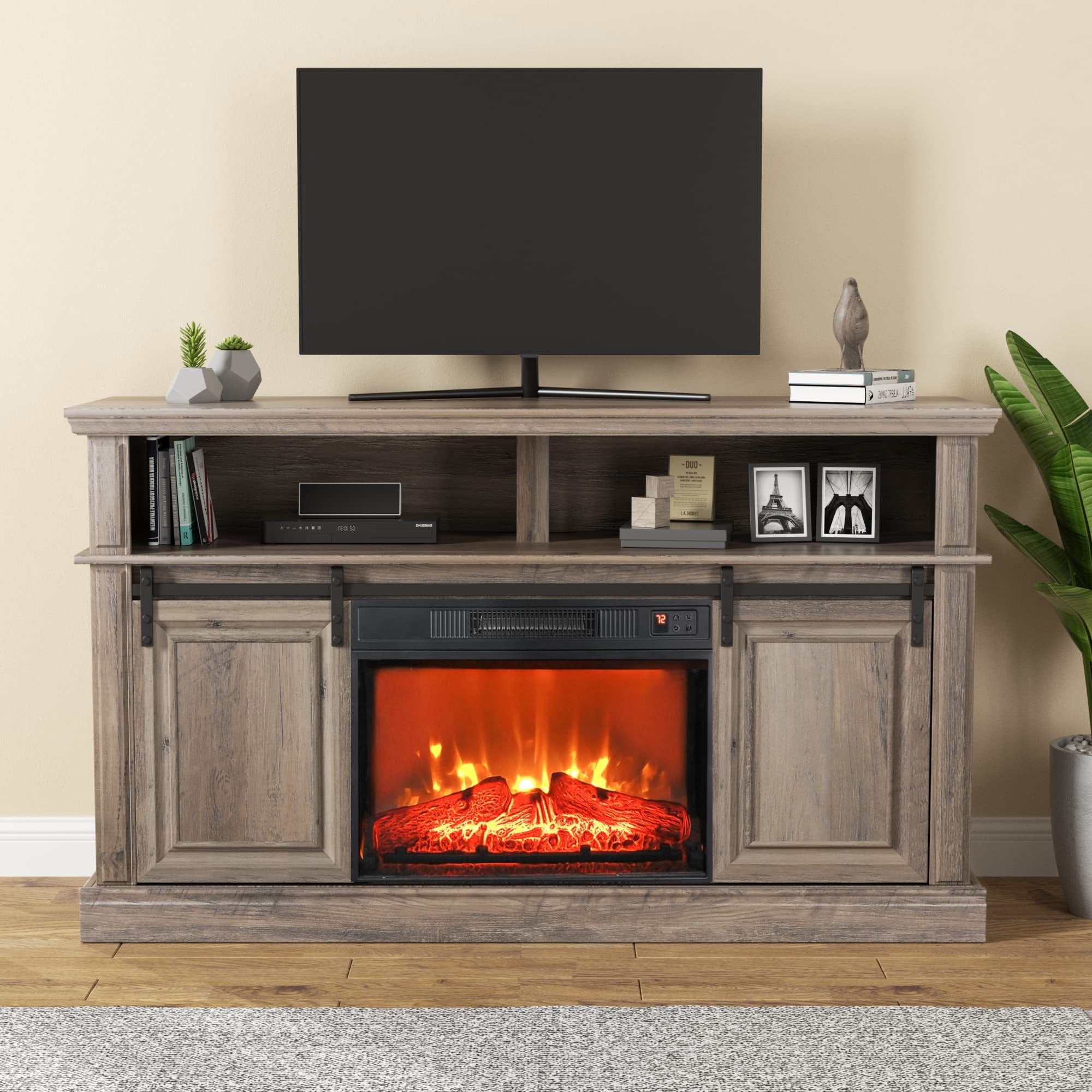 Fireplace TV Stand with 23" Electric Fireplace for 65 inch TV, Modern ...