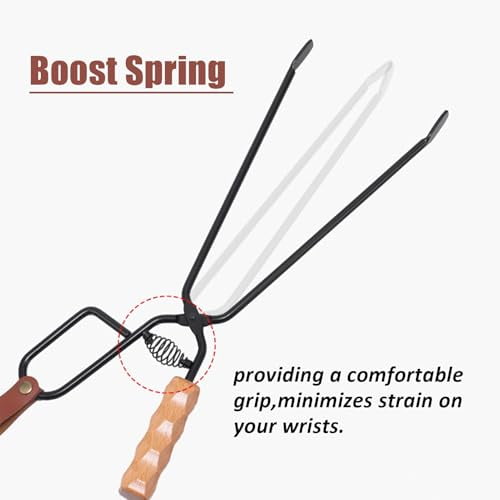 Fireplace Tongs, Wooden Handle Log Grabber Firewood Tongs for Fire Pit ...