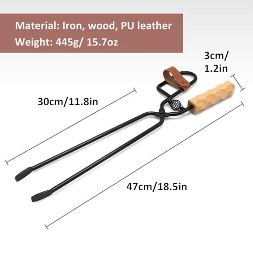 Fireplace Tongs, Wooden Handle Log Grabber Firewood Tongs for Fire Pit ...