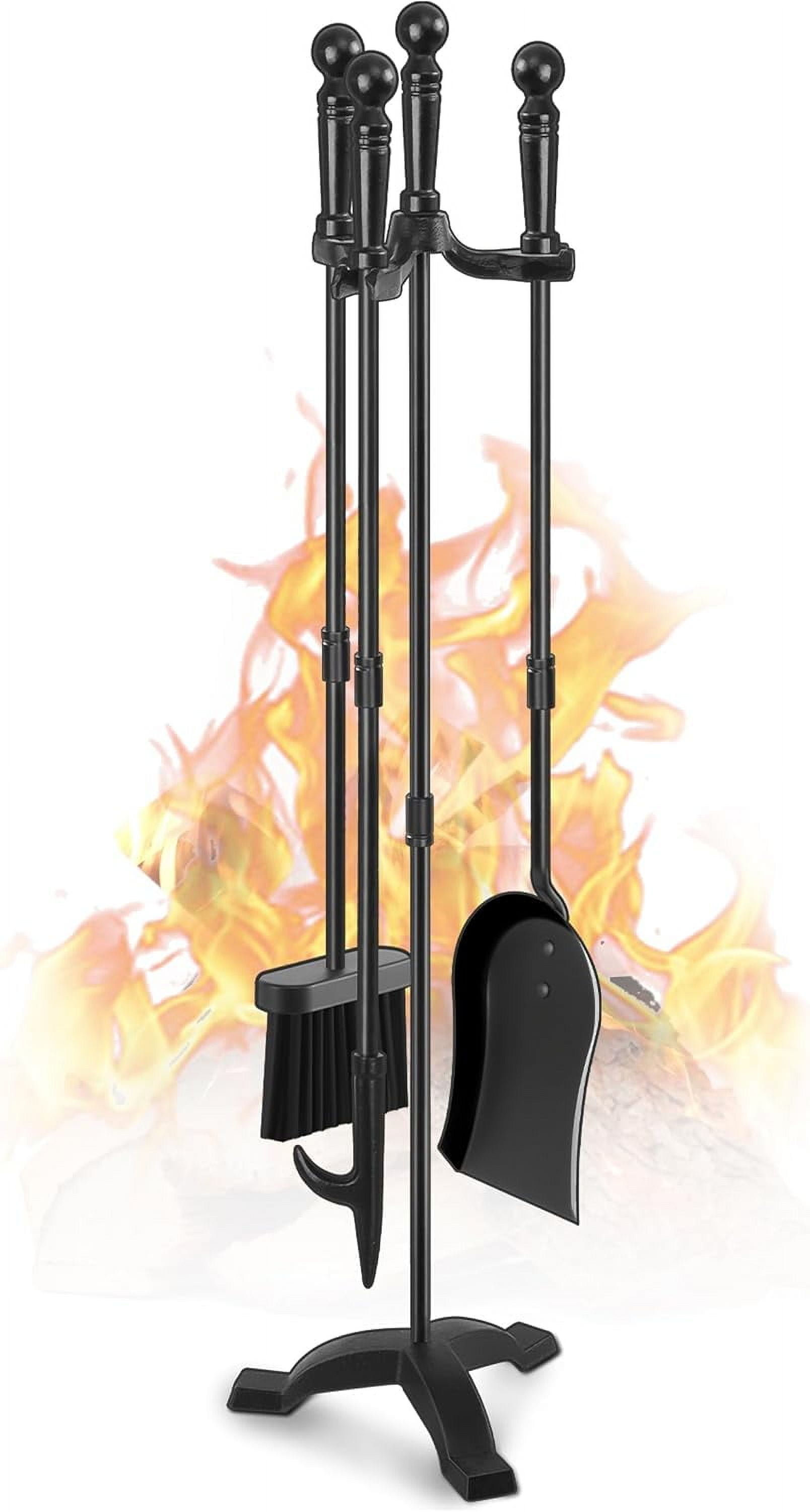 Fireplace Tools Set 4 Pcs 30 Inch Black Wrought Iron Large Fire Tool ...