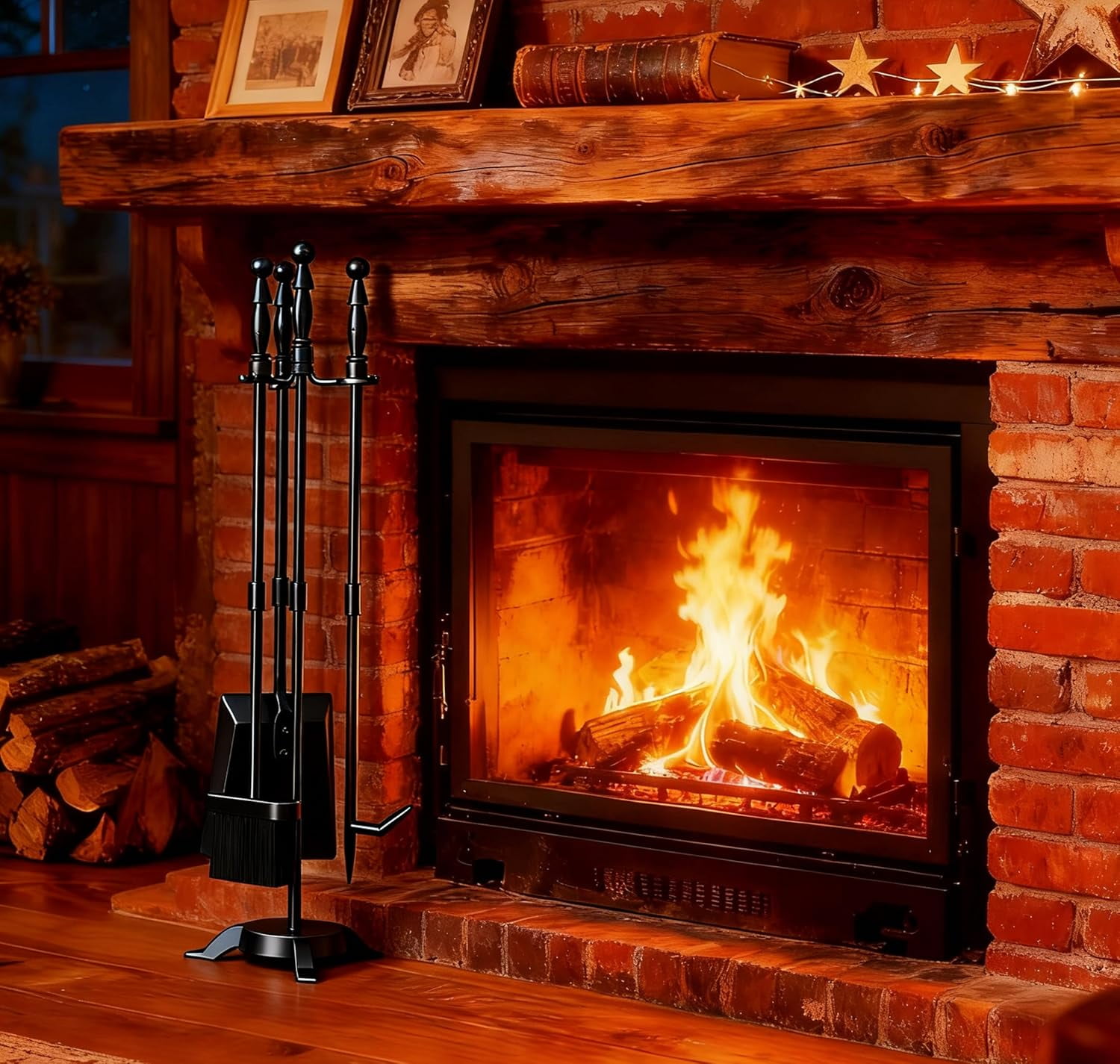 Fireplace Tools Set 4 Pieces Black Wrought Iron Fire Tool Set for ...