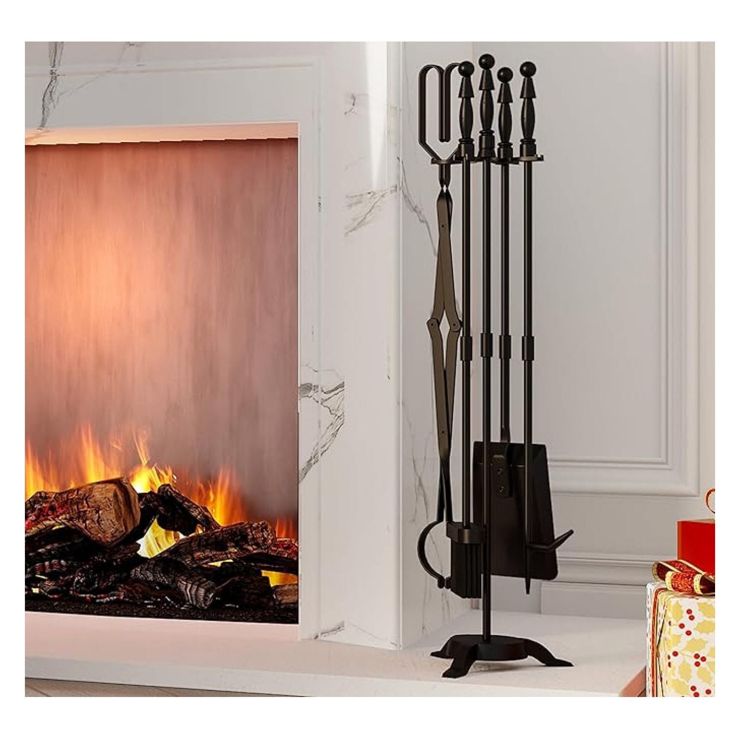 Fireplace Tools Set 5 Piece, Wrought Iron Fire Tools for Indoor/Outdoor ...