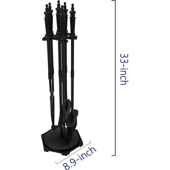 Fireplace Tools Set 5 Pieces Black Wrought Iron Fire Tool Set for ...