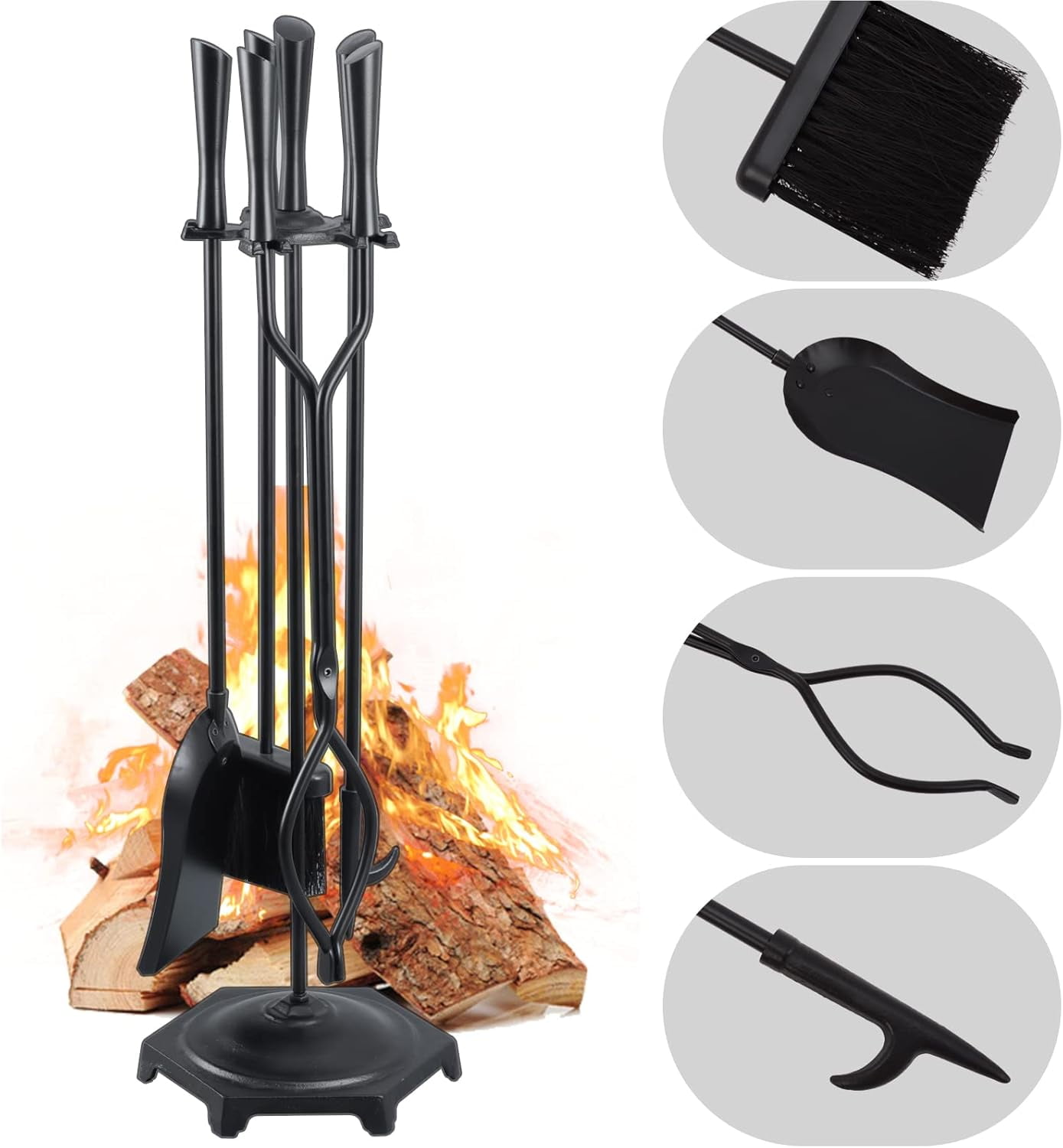Fireplace Tools Set 5 Pieces Modern 32 Inch Outdoor Wrought Iron ...