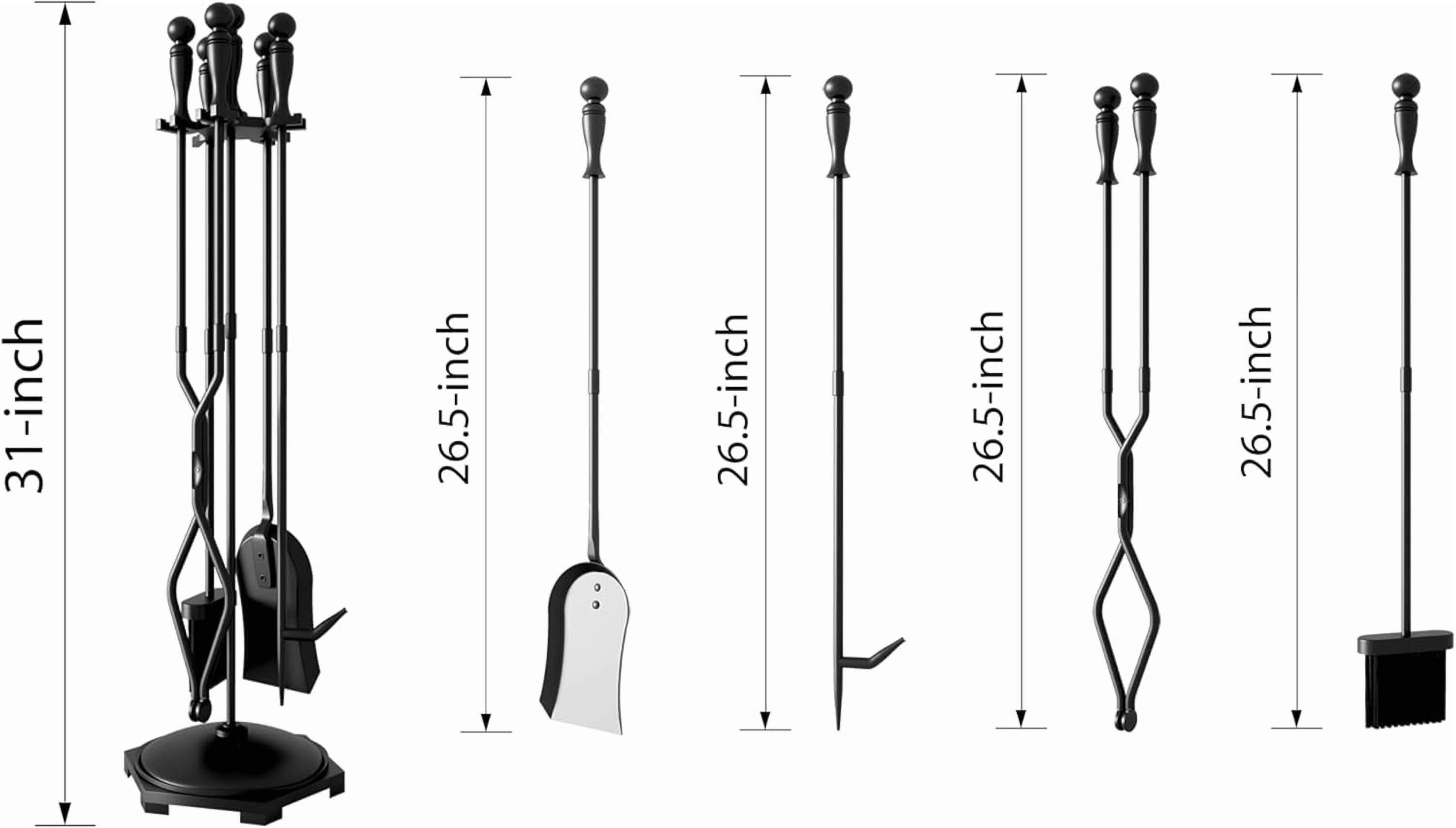 Fireplace Tools Set 5 Pieces Wrought Iron Fire Tool Set for Outdoor ...