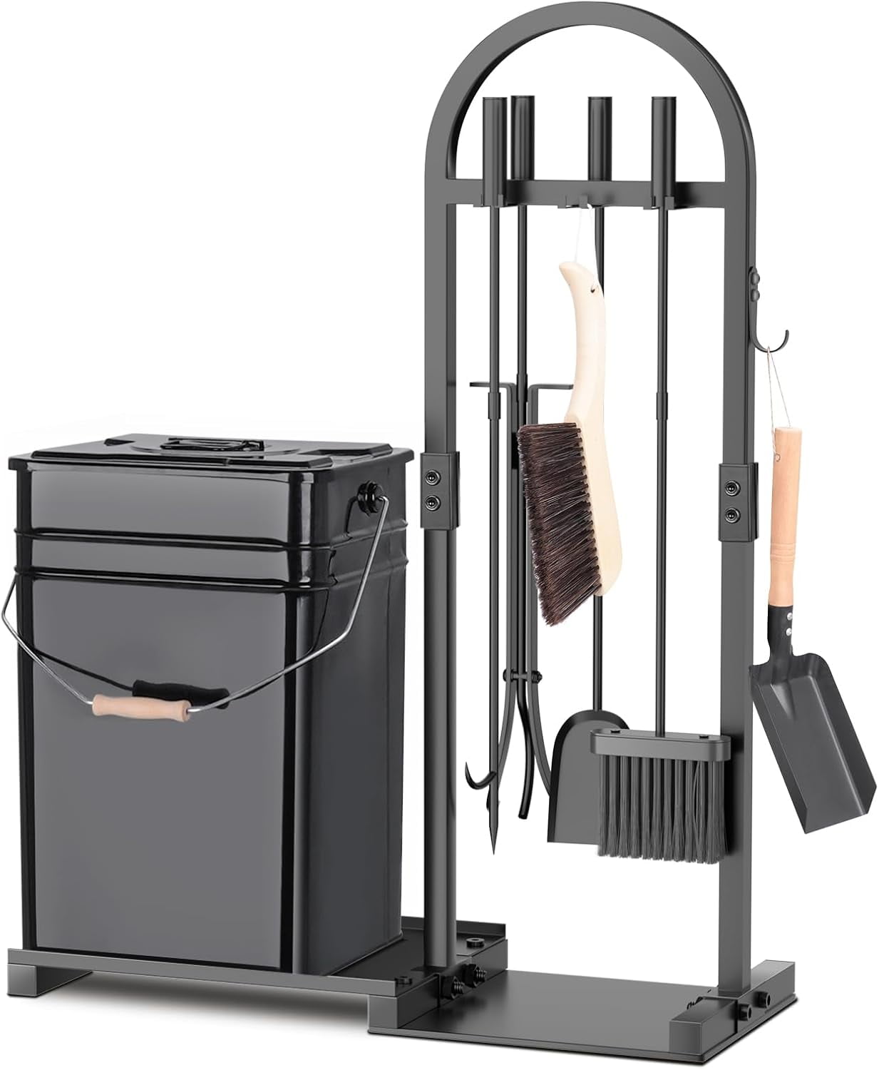 Fireplace Tools Set, 8 PCS Heavy Duty Fire Place Tools and Ash Bucket ...