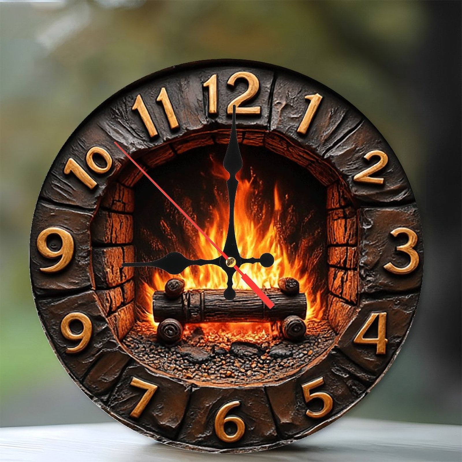Fireplace Wall Clock Rustic Decor Home 10-Inch Silent Wooden Wall Clock ...