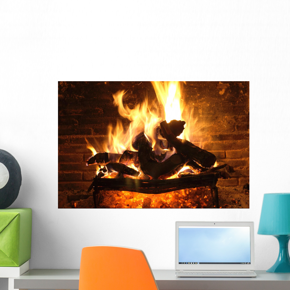 Fireplace and Amber Wall Mural by Wallmonkeys Peel and Stick Graphic ...