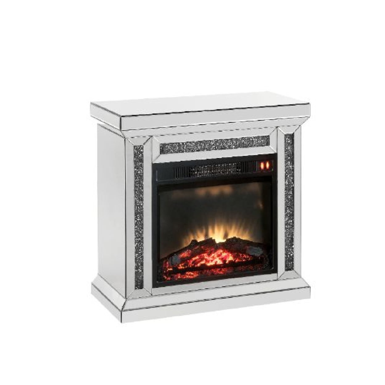 Benjara Fireplace with Faux Diamonds Inlay and Plinth Base, Silver ...