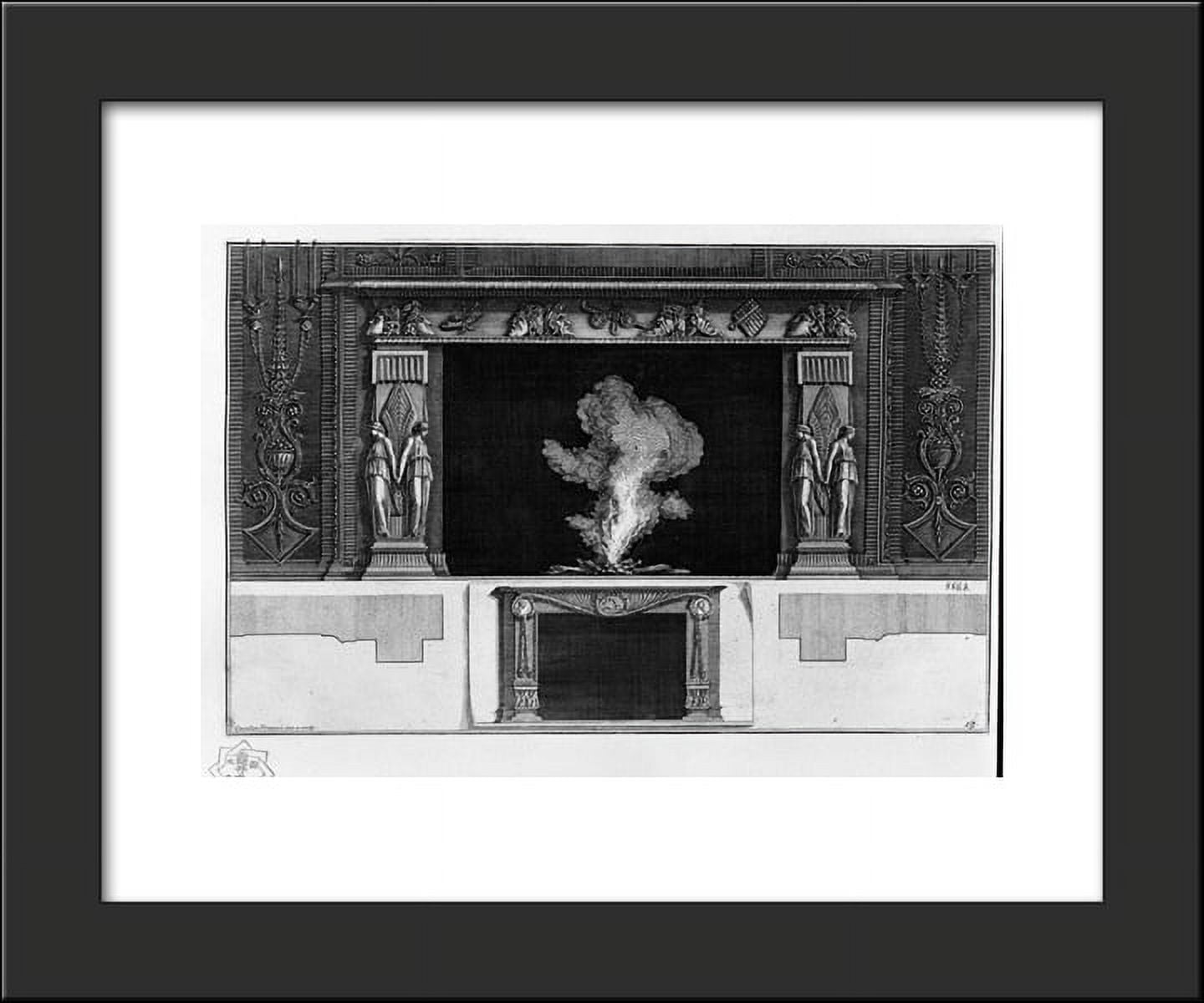 Fireplace with a frieze of masks, winged figures at the hips; other way ...