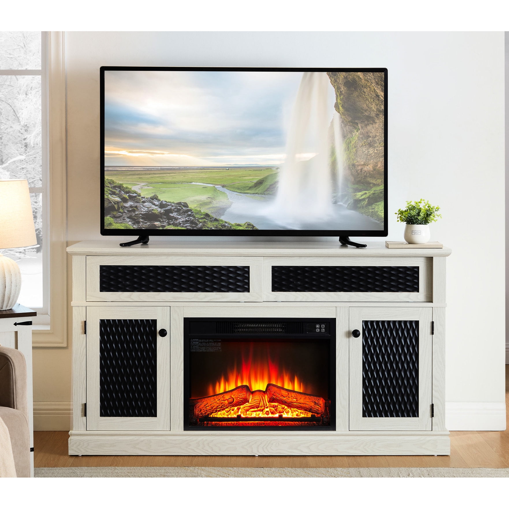 Fireplace with remote, adjustable partitions, open storage - Offers ...