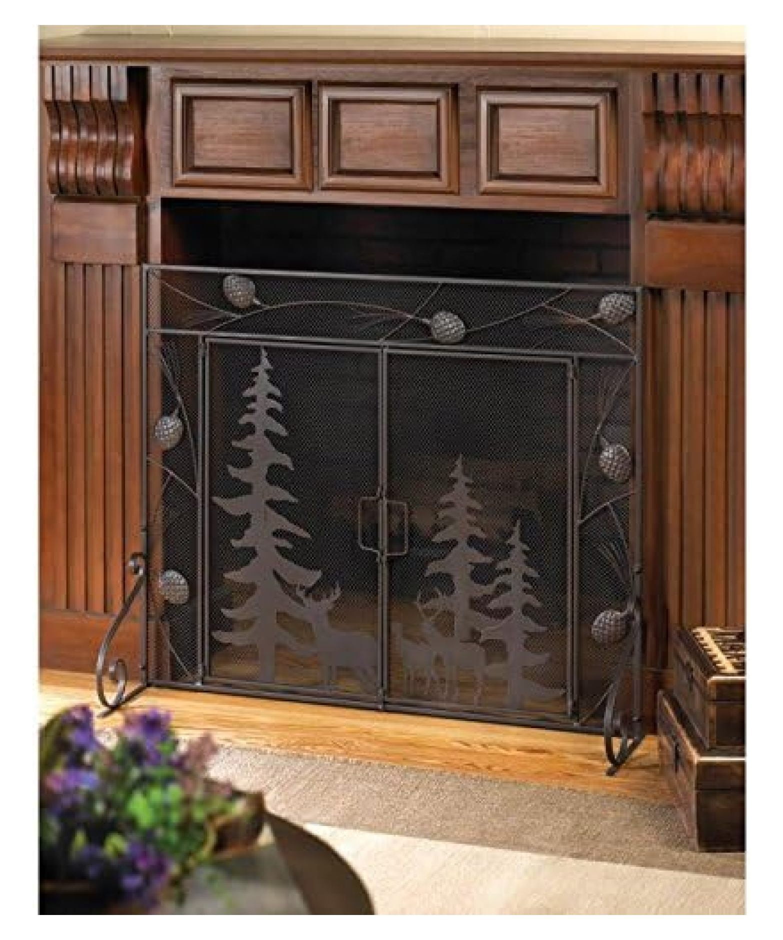Fireplaces Woodland Forest Fireplace Screen Wild Wilderness Rustic Iron ...