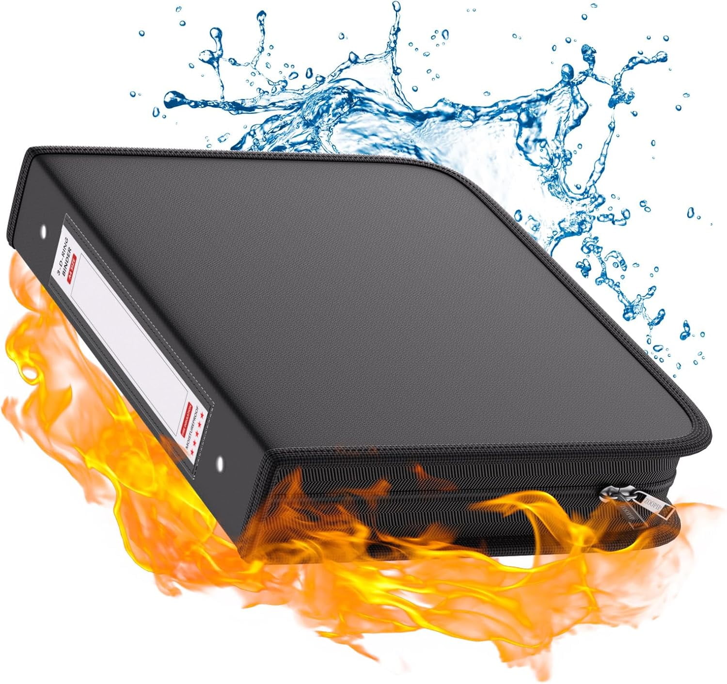 Fireproof 3 Ring Binder with Zipper, 1.5 Inch D Rings Hold up 375 ...