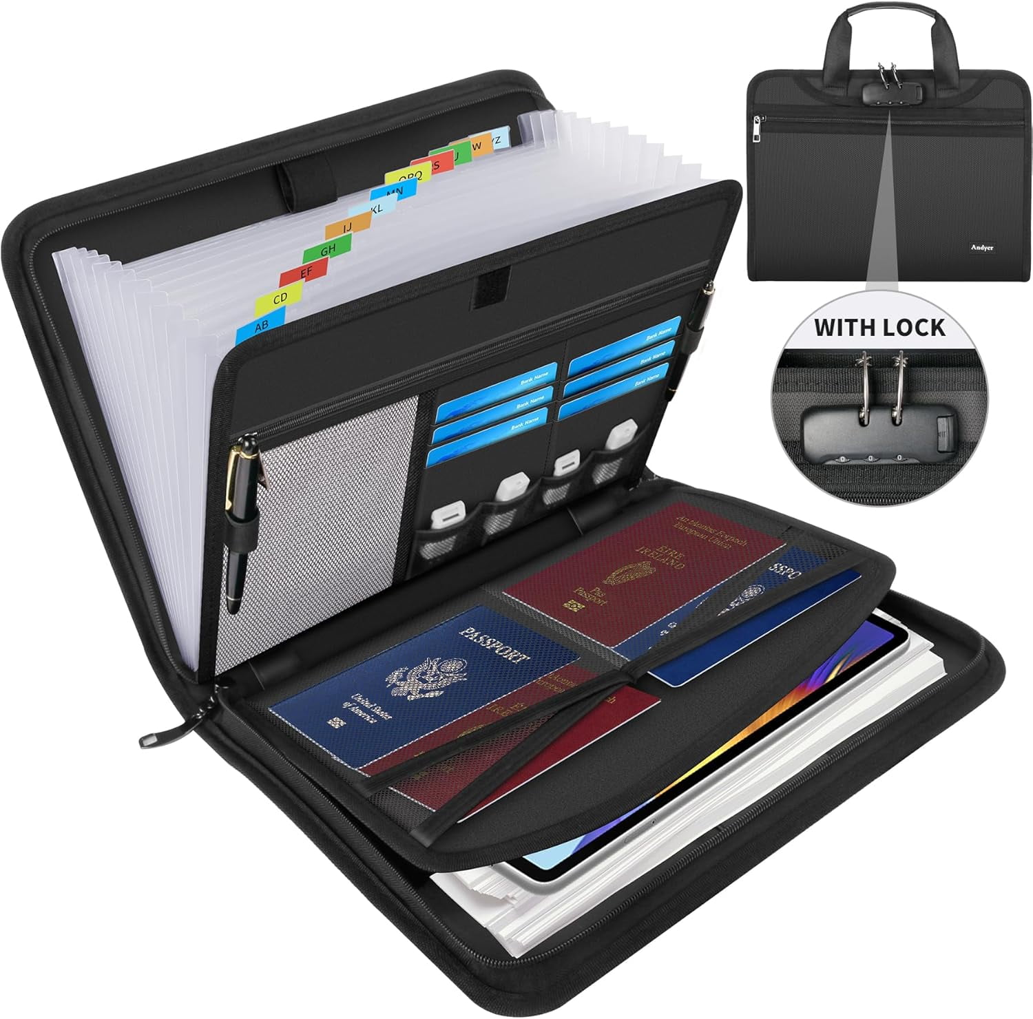 Fireproof Accordion File Organizer with Lock, Important Document ...
