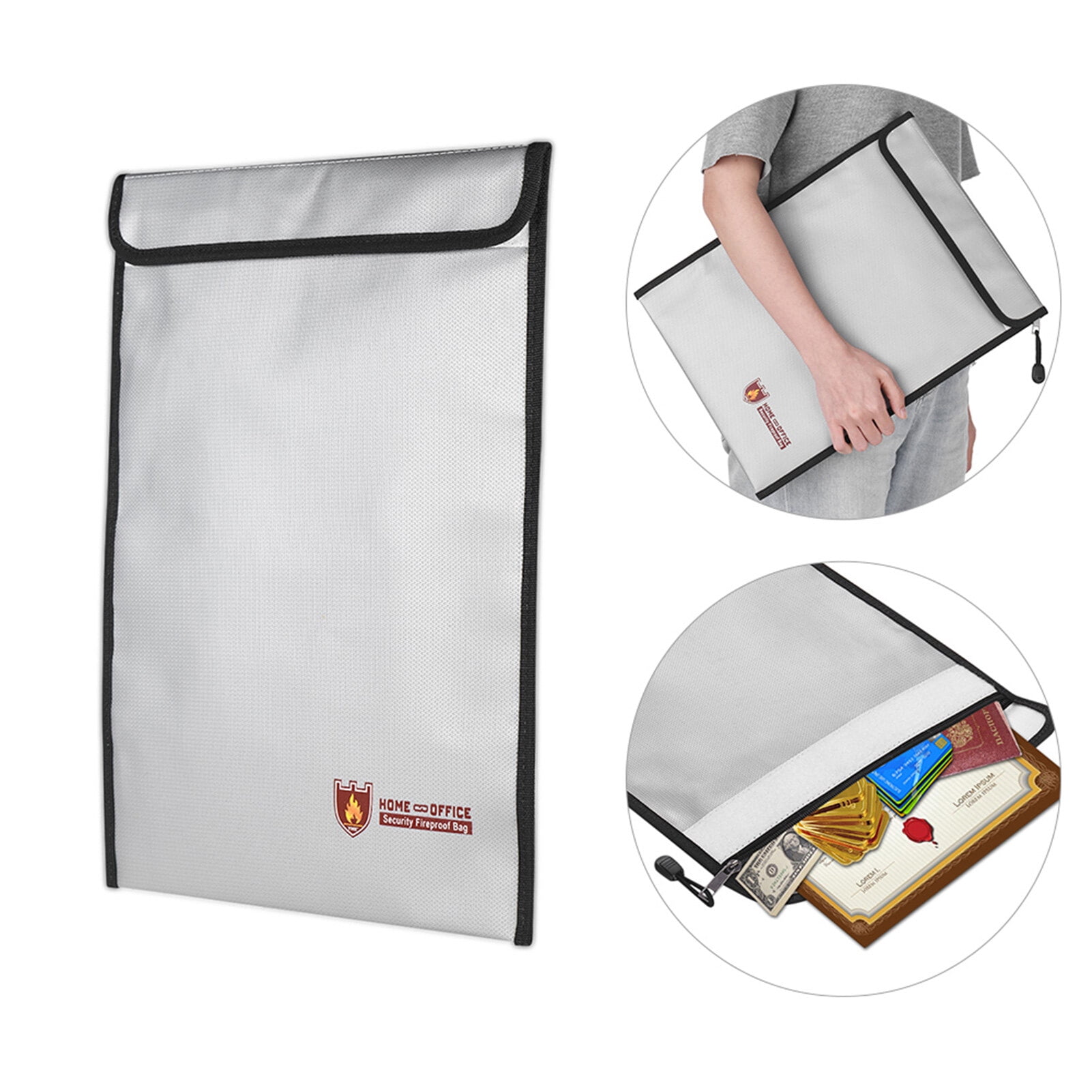 Fireproof Document Bag Silicone Coated Fire Resistant Money File Folder ...