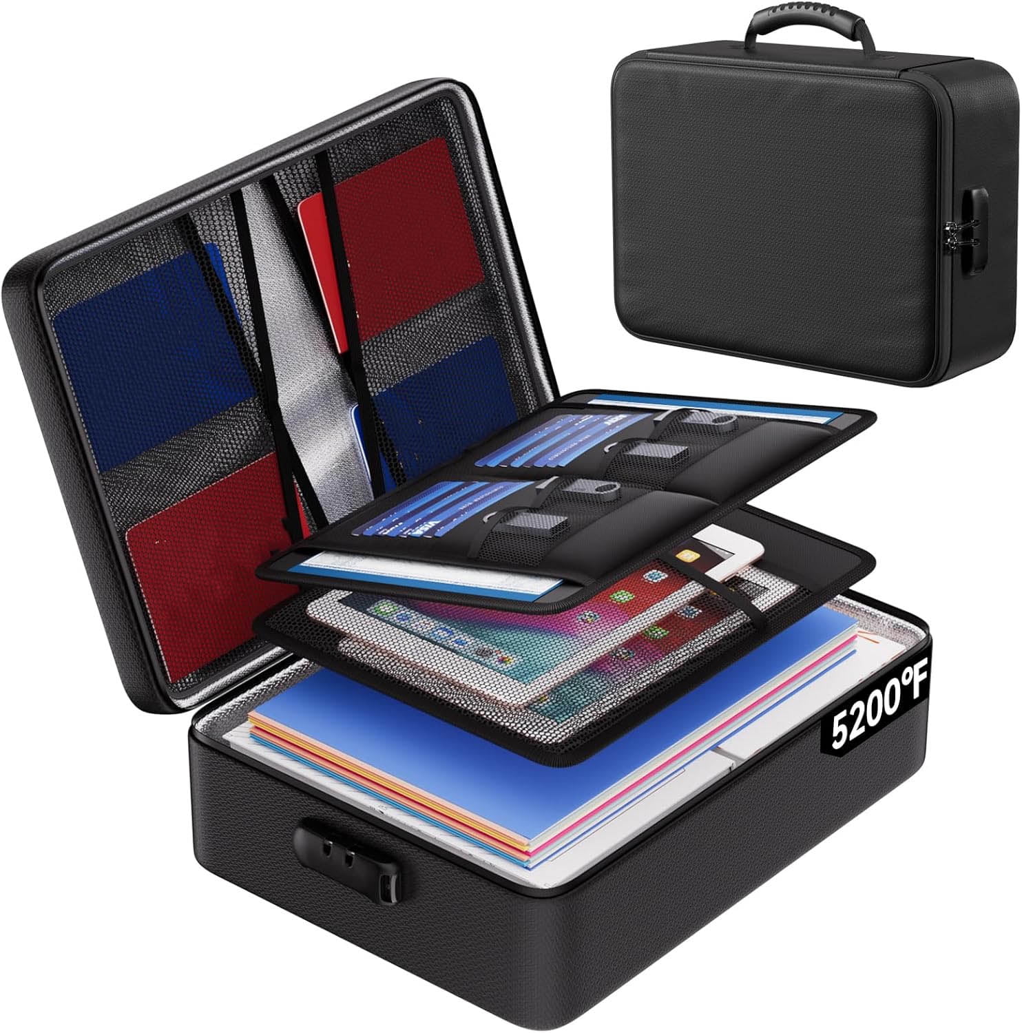 Fireproof Document Bag with Lock, Heat Insulated Fireproof Box File ...