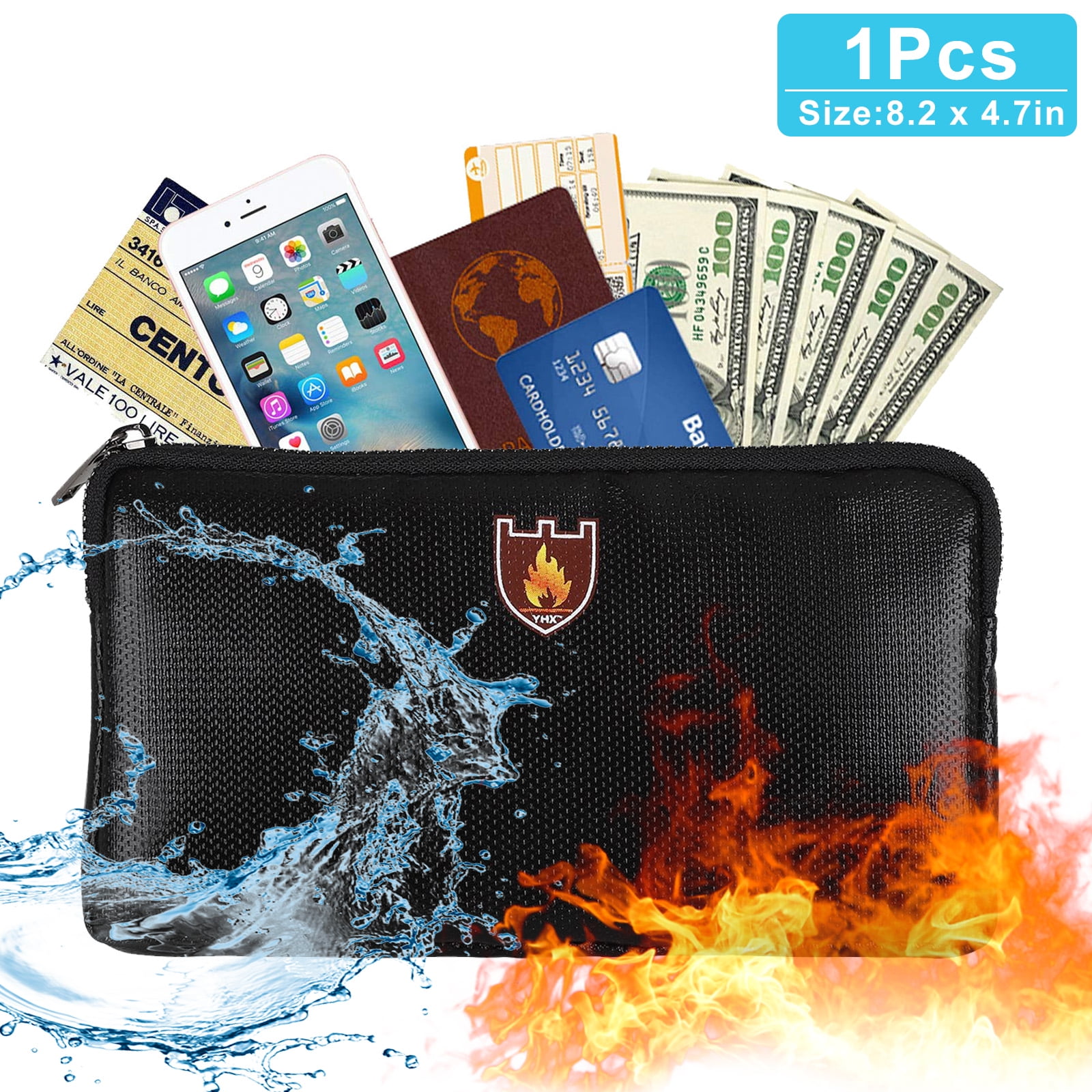 Fireproof Document Bags, EEEkit 8.2x4.7" Waterproof and Fireproof Money ...