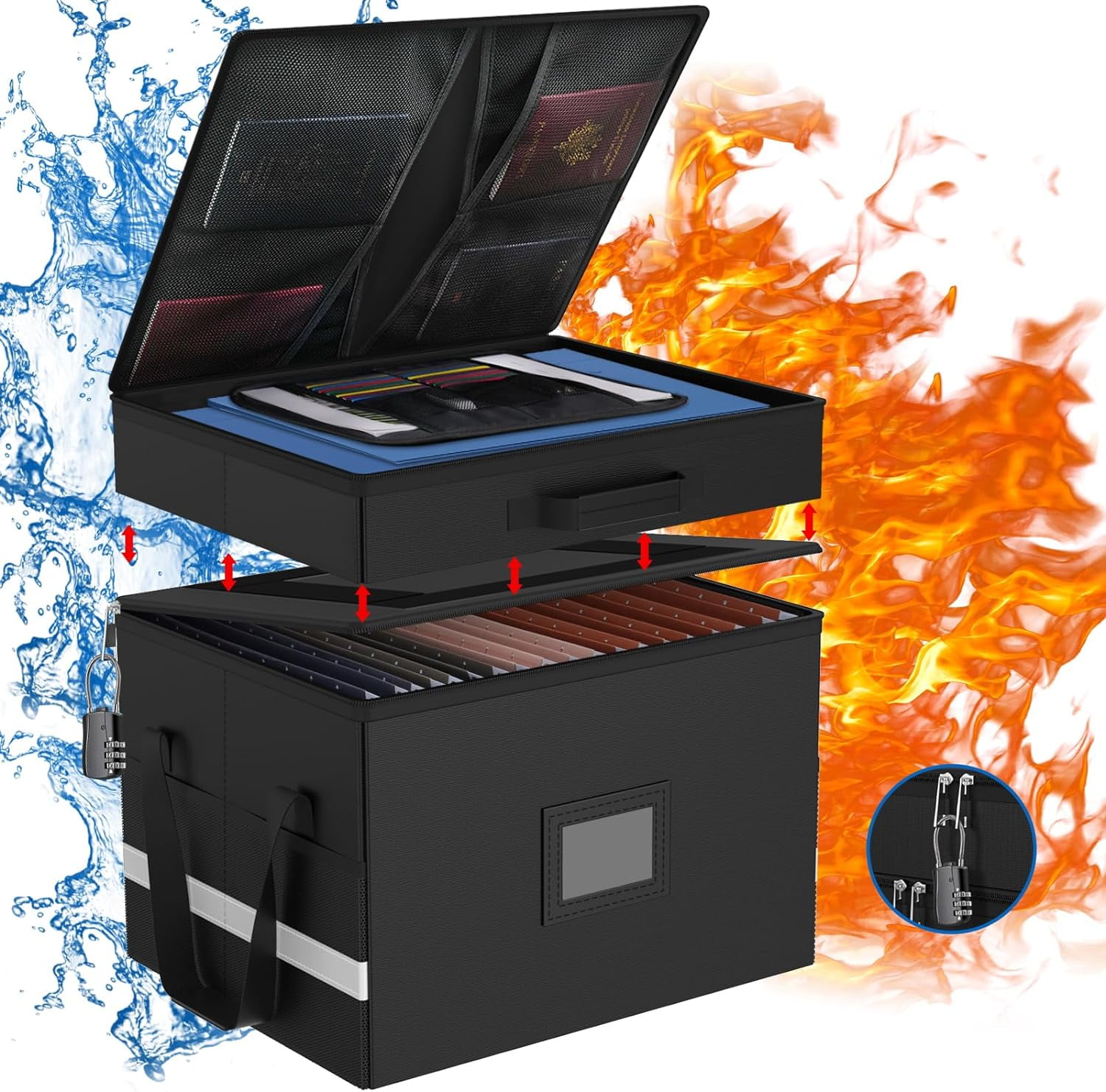 Fireproof Document Box, Document Organizer 2 Layer Detachable File Box ...