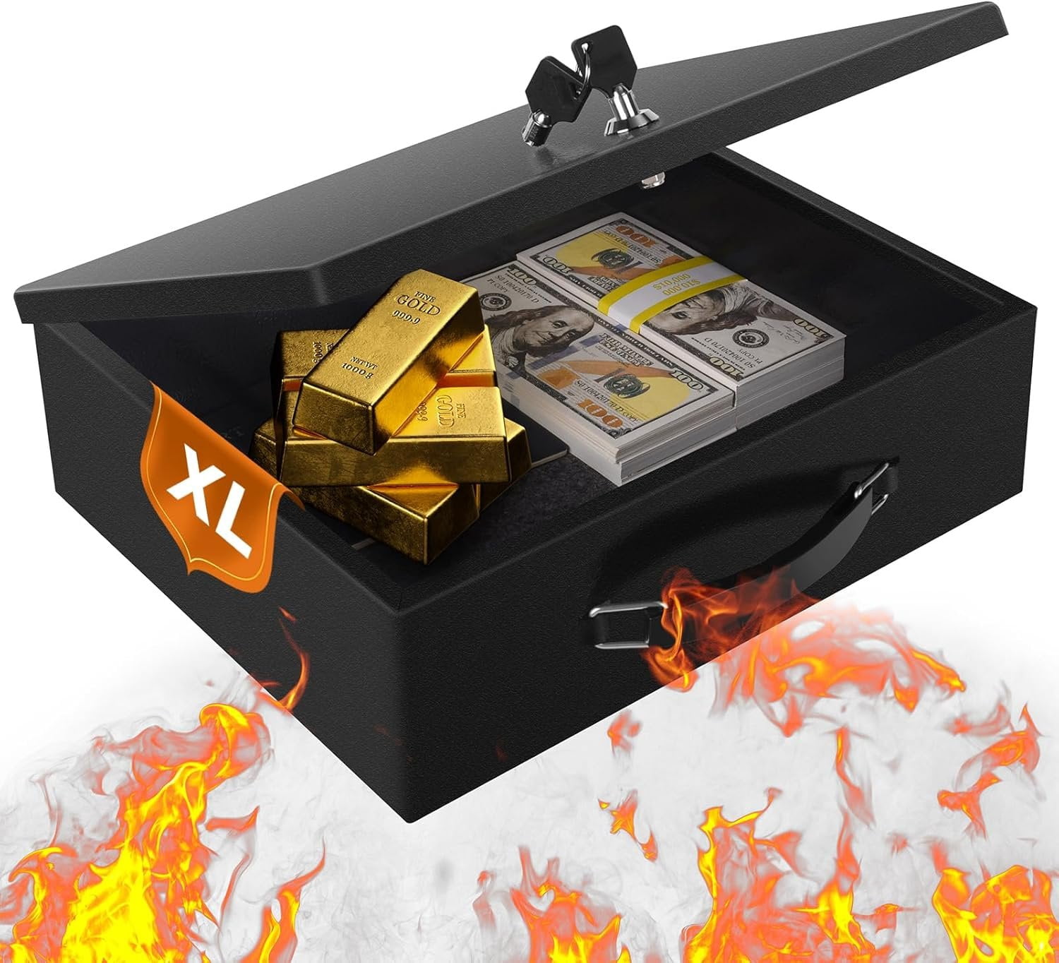 Fireproof Document Box, Fire Resistant Safe Box with Key Lock for ...