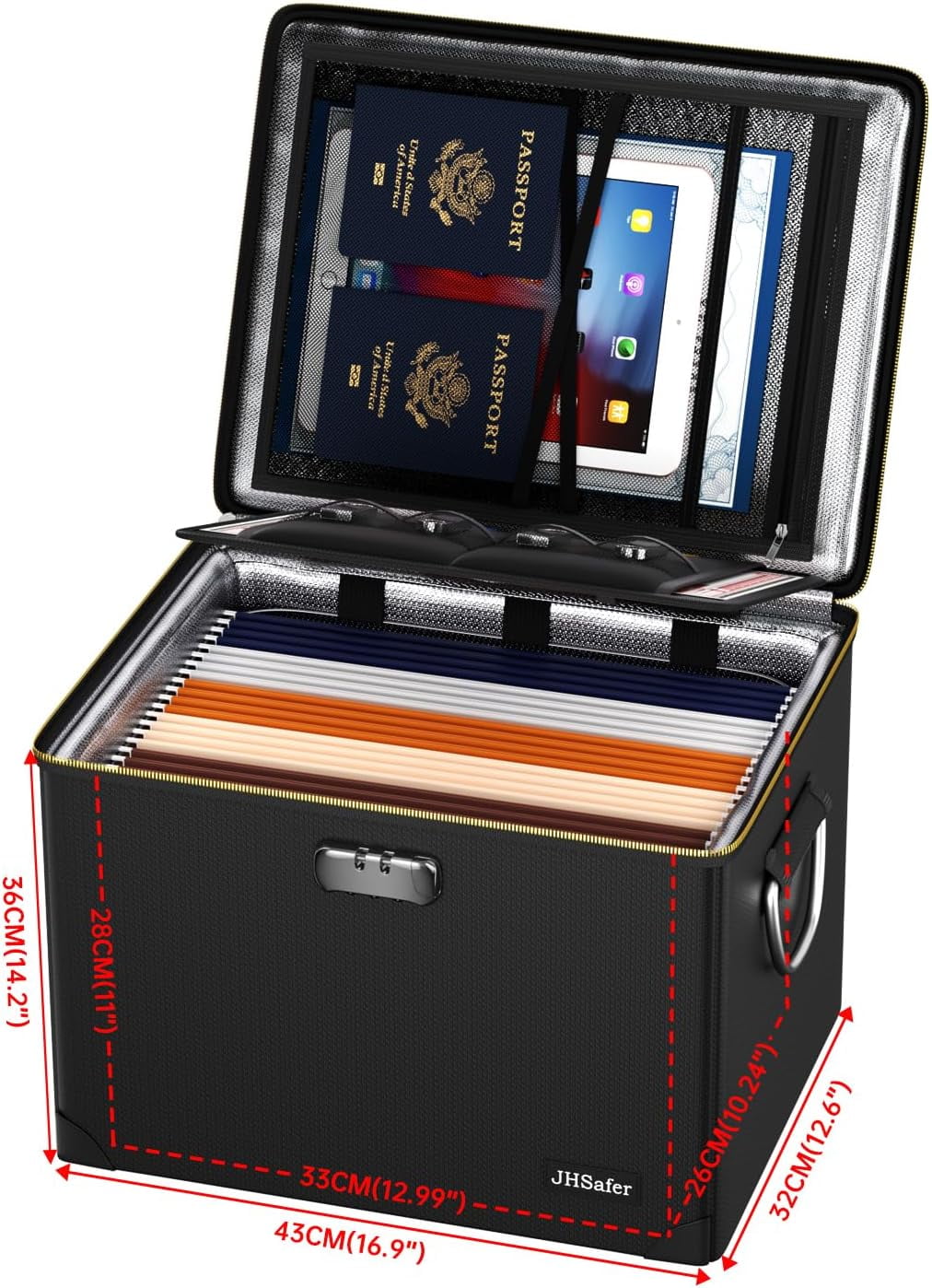 Fireproof Document Box with Fireproof Zipper,Hard Case Fireproof File Box with Lock,Insulated ...