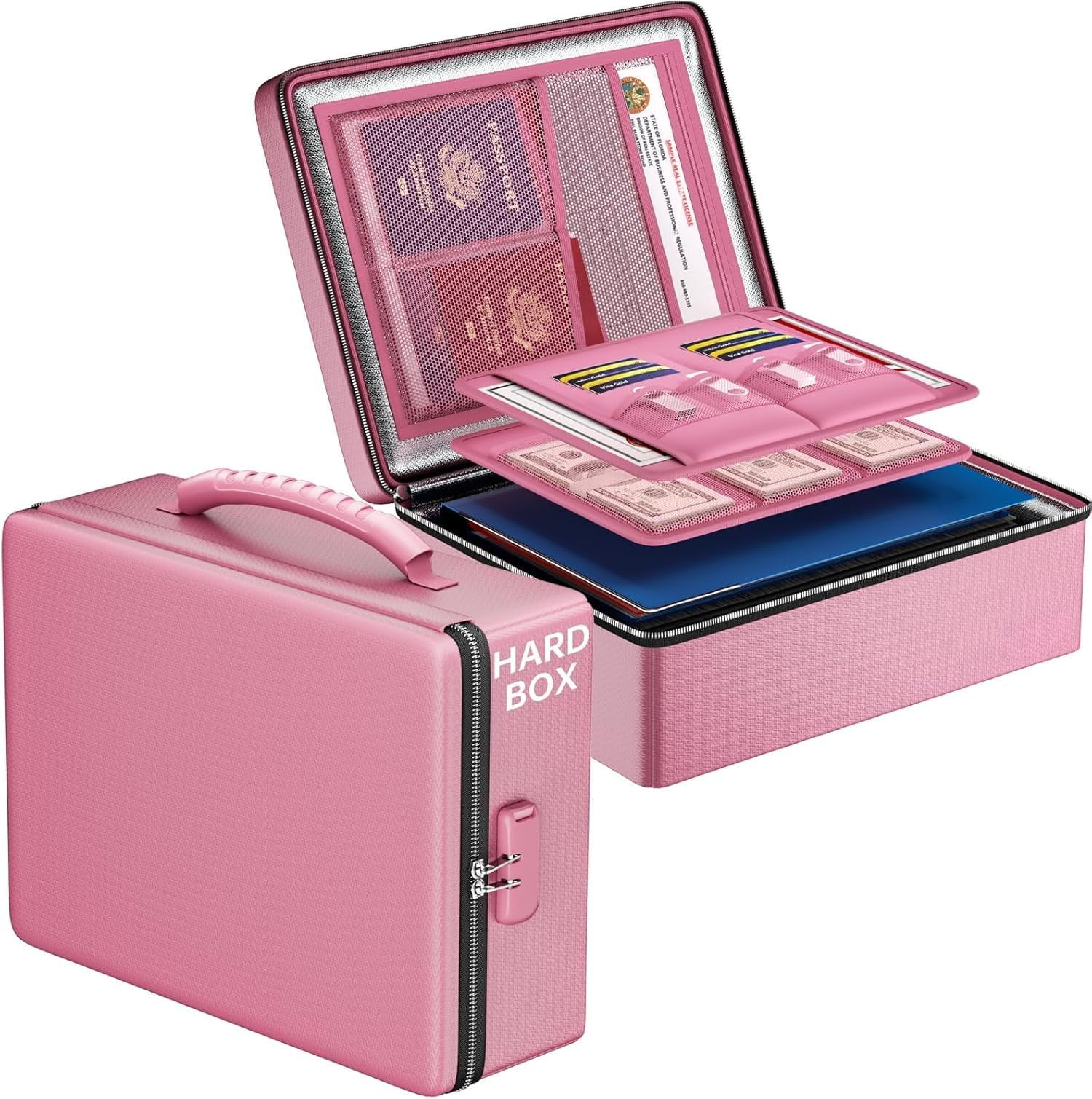 Fireproof Document Box, Hard Case File Box with Fireproof Zipper&Lock ...