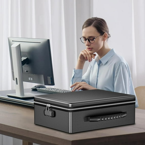 Fireproof Document Box, Hard Case File Box with Fireproof Zipper＆Lock ...