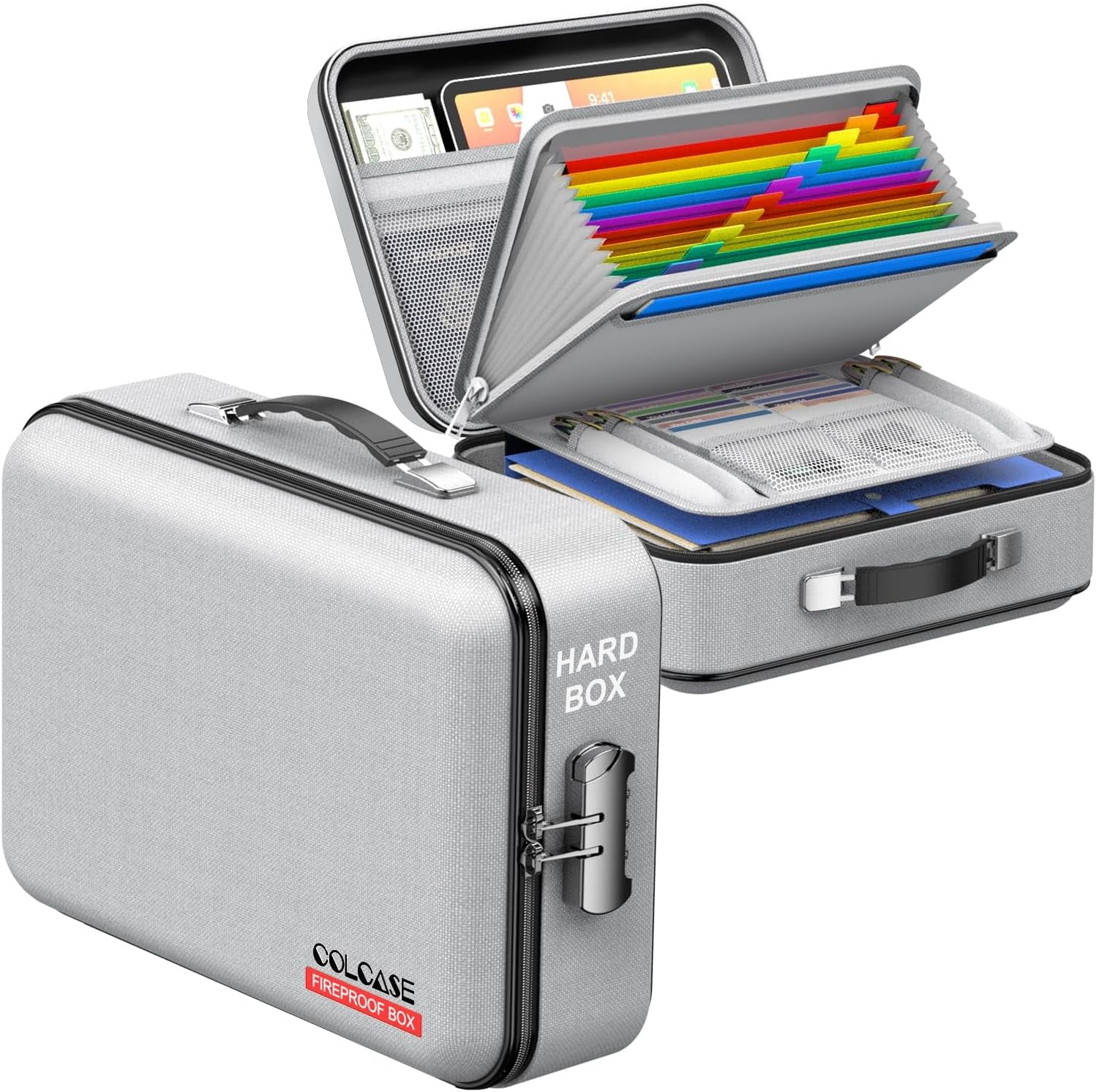 Fireproof Document Box, Hard Case Fireproof File Organizer with Lock ...