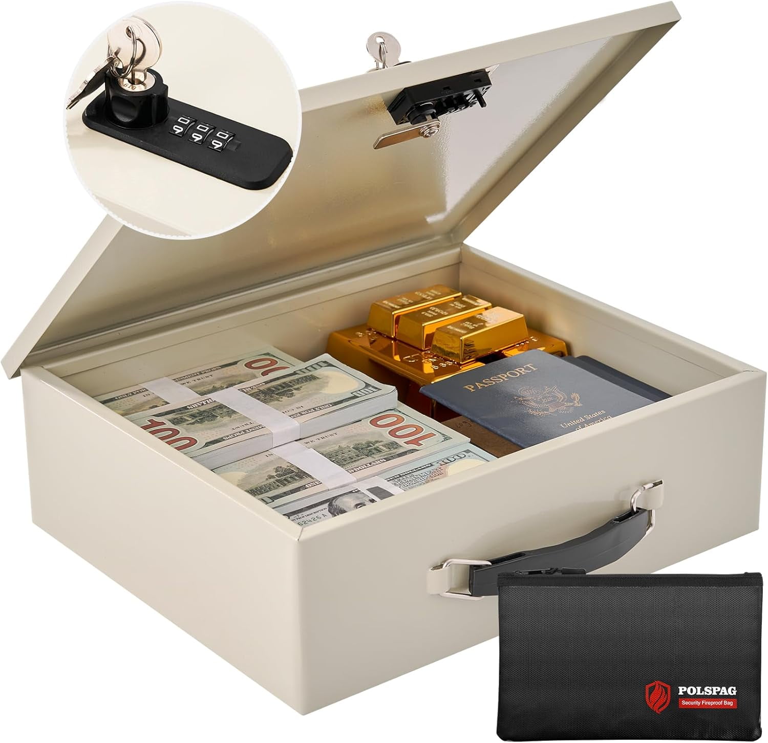 Fireproof Document Box with Key Lock & Fireproof Money Bag,Fire Safe Box for Valuables,Fire ...