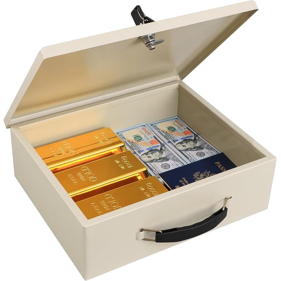 Fireproof Document Box with Key Lock, Small Safe Box for Valuables ...