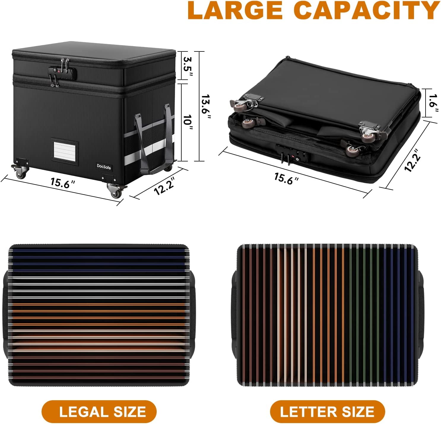 Fireproof Document Box with Lock, 2-Layer File Box with Wheels ...