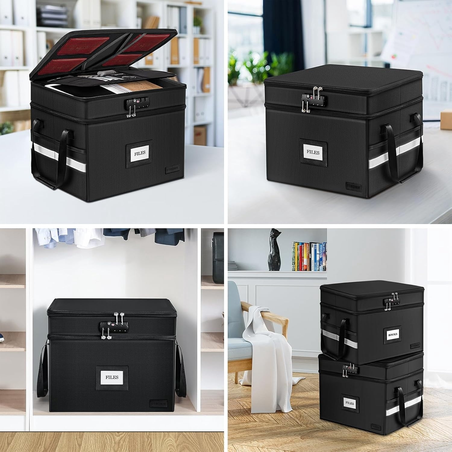 Fireproof Document Box with Lock, 2 Layer File Cabinet Organizer with 5 ...