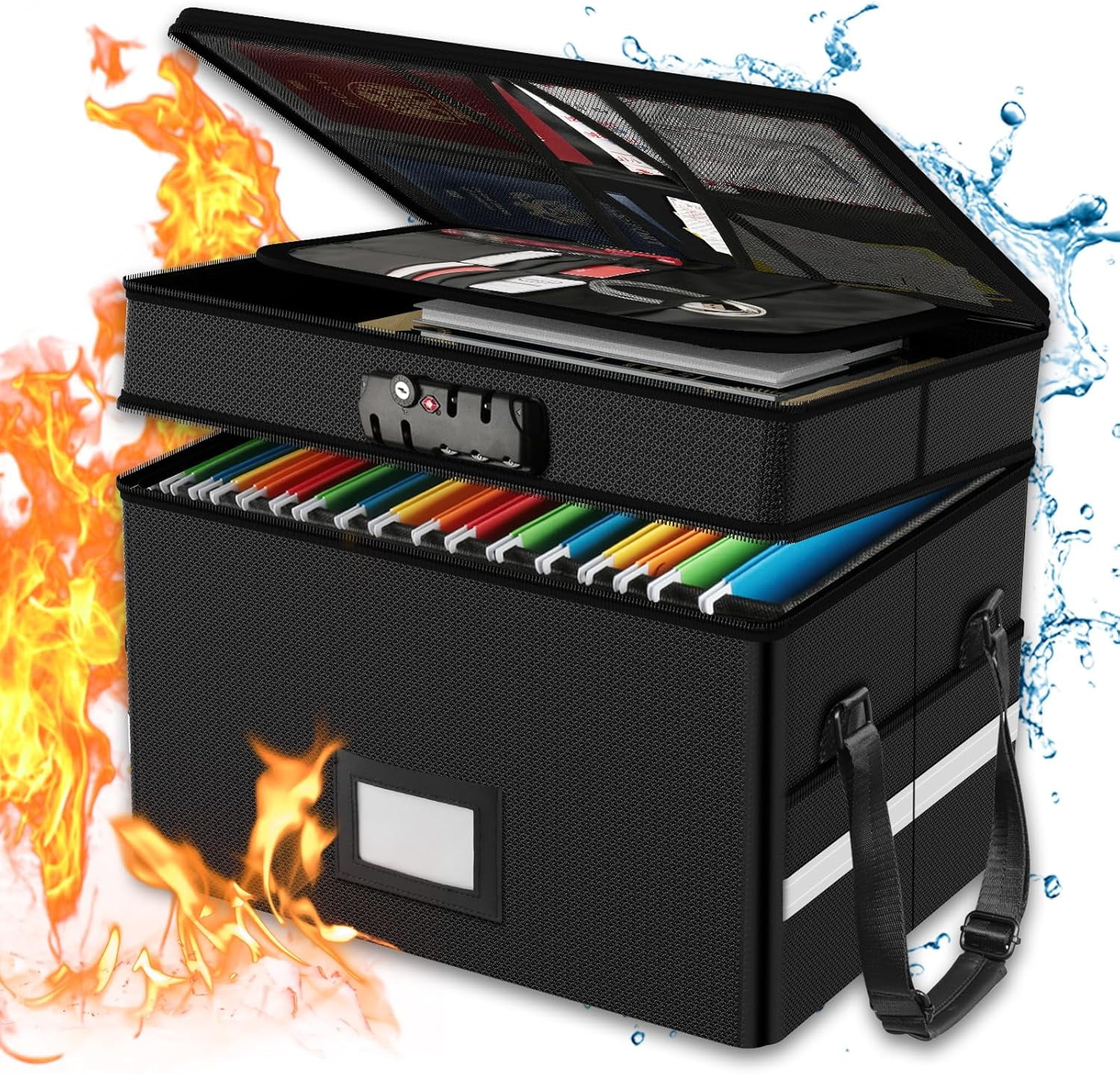 Fireproof Document Box with Lock, 2 Layer Fire Proof File Box for ...