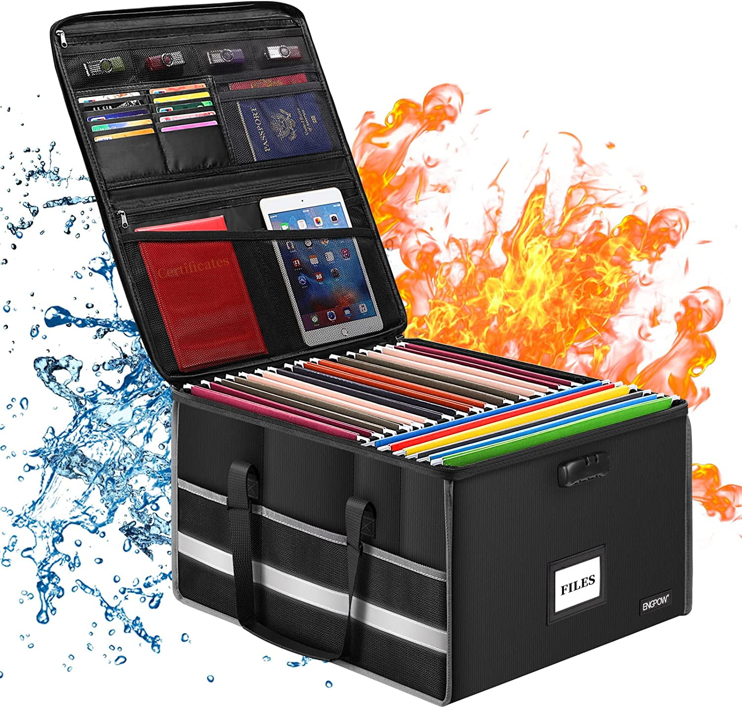 Fireproof Document Box with Lock, File Storage Organizer Box with ...