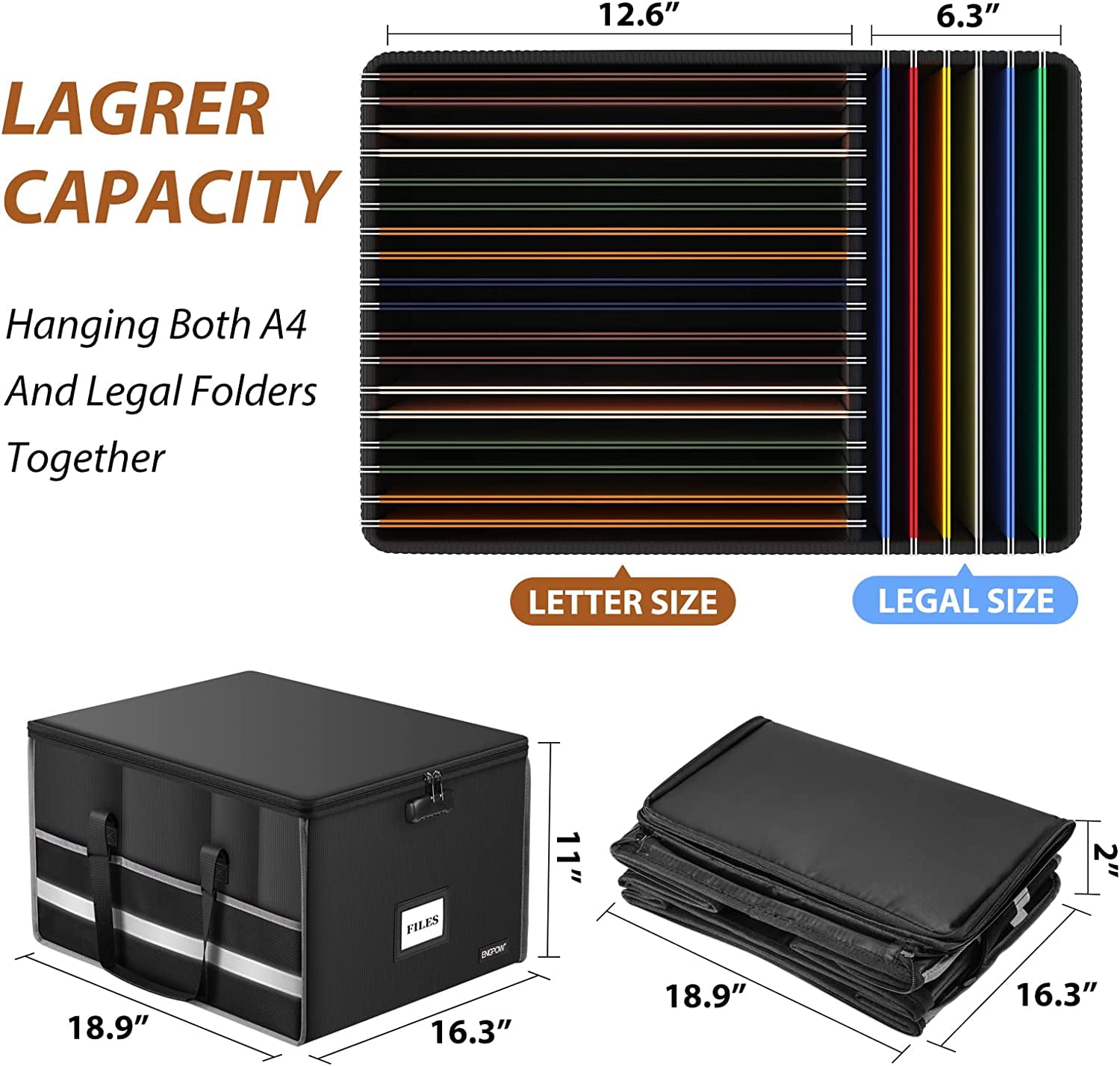 Fireproof Document Box with Lock, File Storage Organizer Box with ...