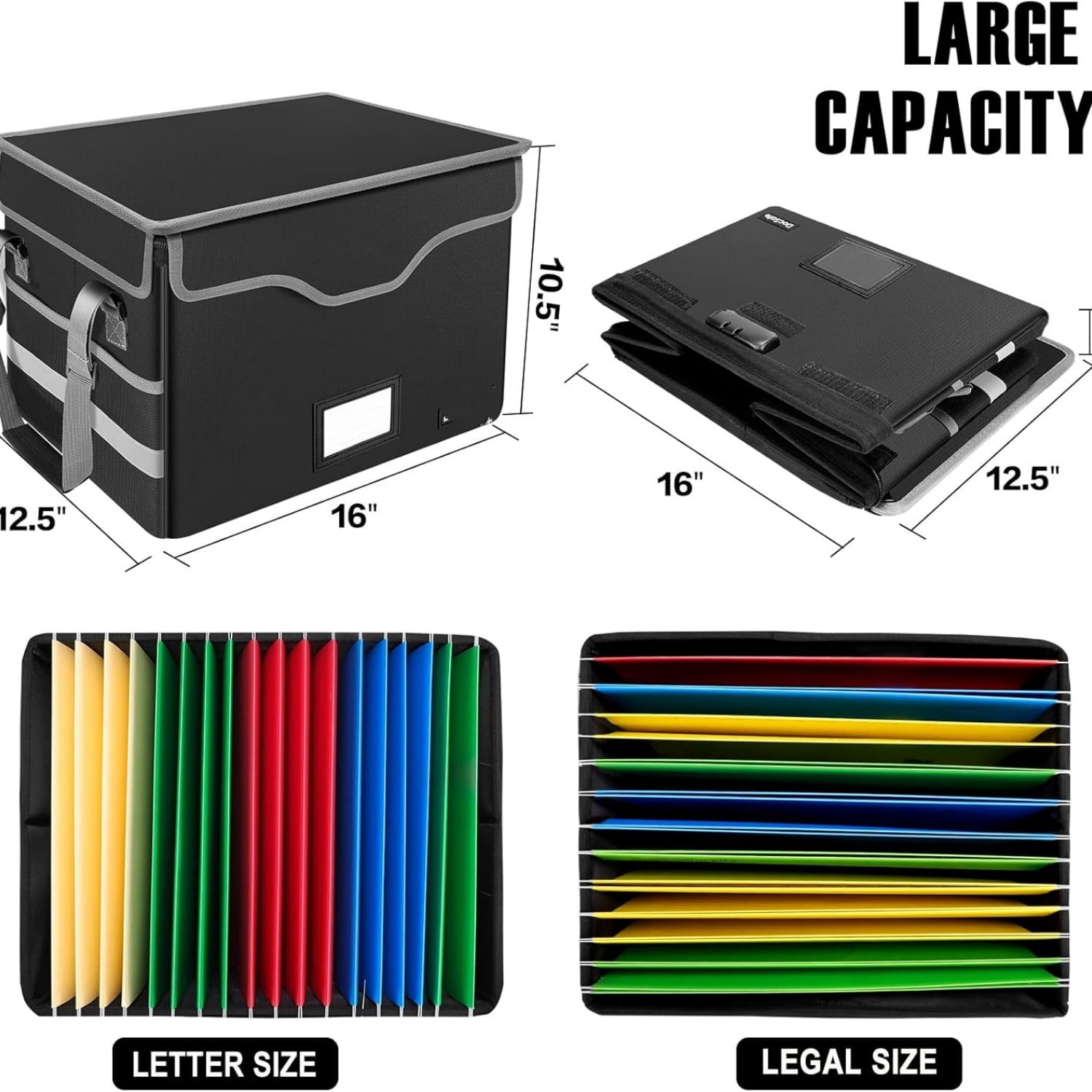 Fireproof Document Box with Lock,File Storage Organizer with Pockets ...