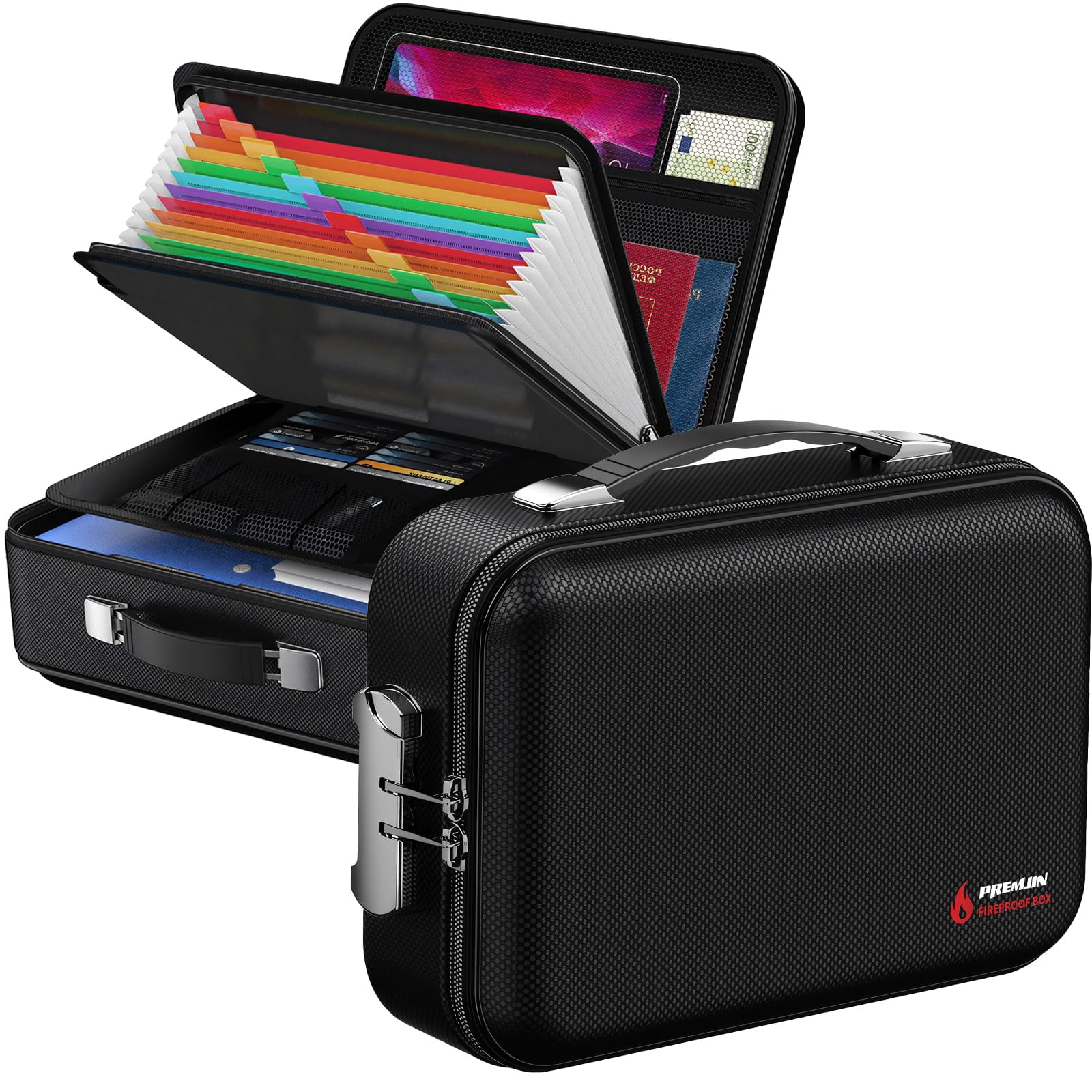 Fireproof Document Box with Lock, Large Hard Fireproof File Organizer ...