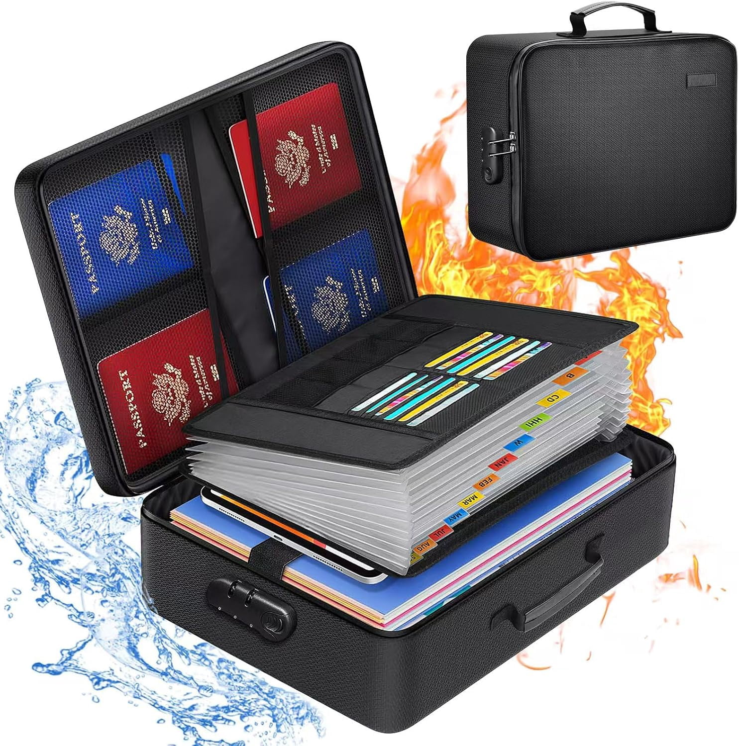 Fireproof Document Box with Lock,Waterproof Organizer Zipper,Heat ...