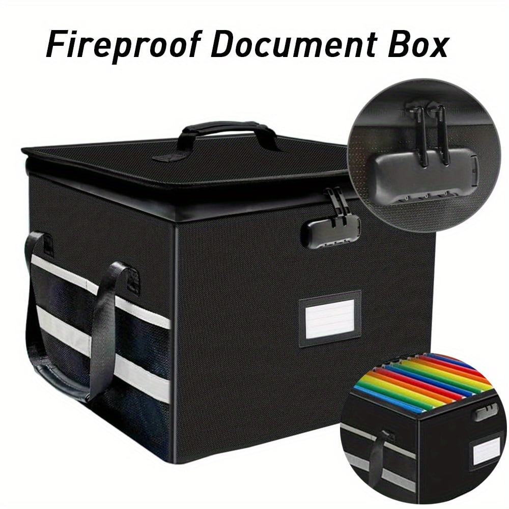 Fireproof Document Box with Mesh Pockets & 10 Tabs/Inserts ...