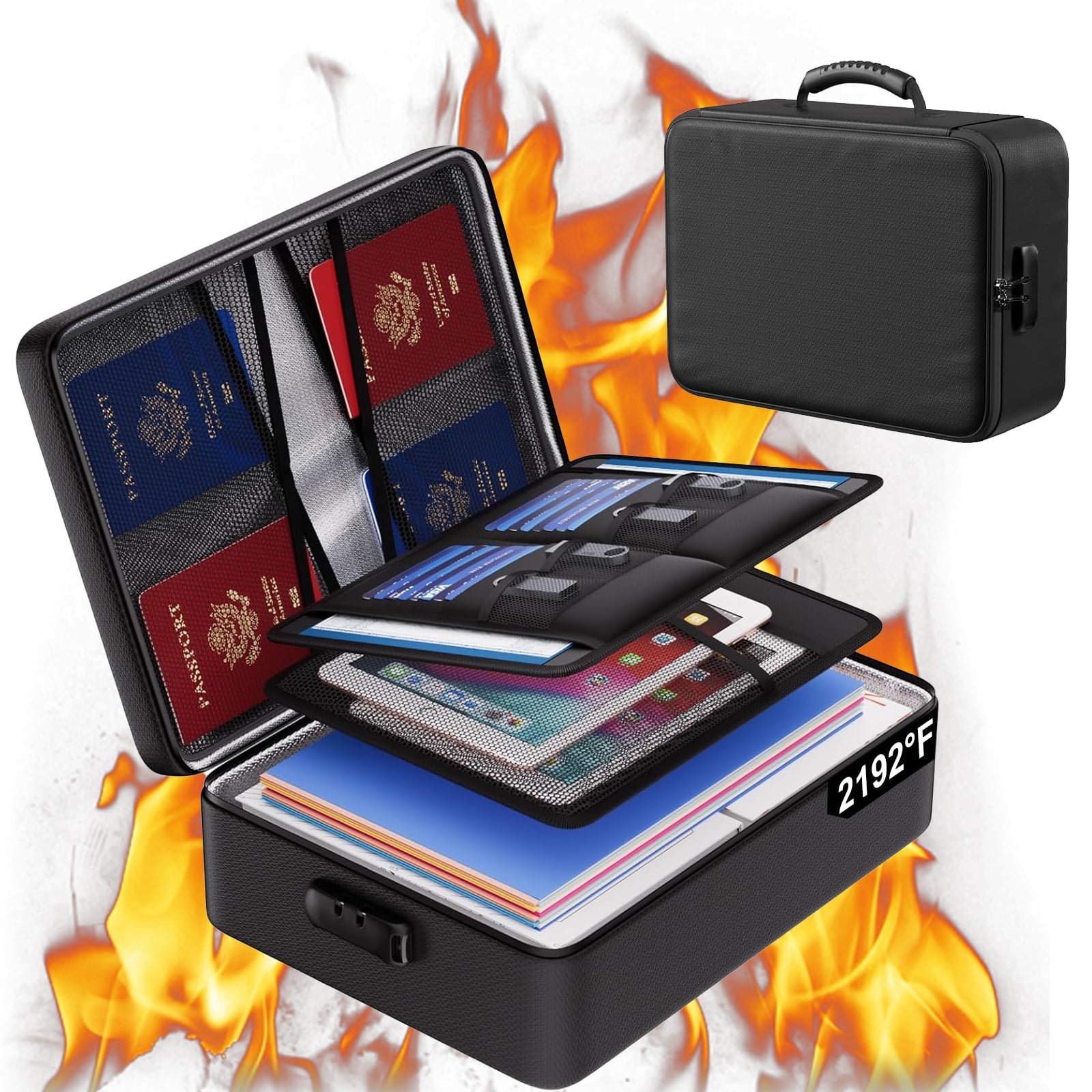 Fireproof Document Box, Portable Fireproof Document Bag Waterproof Fire ...