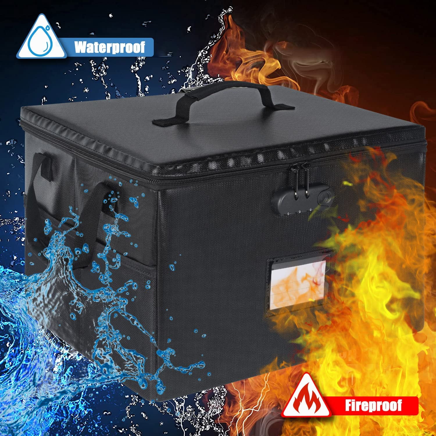 Fireproof Document Box, Water-Resistant File Organizer Box with Lock ...
