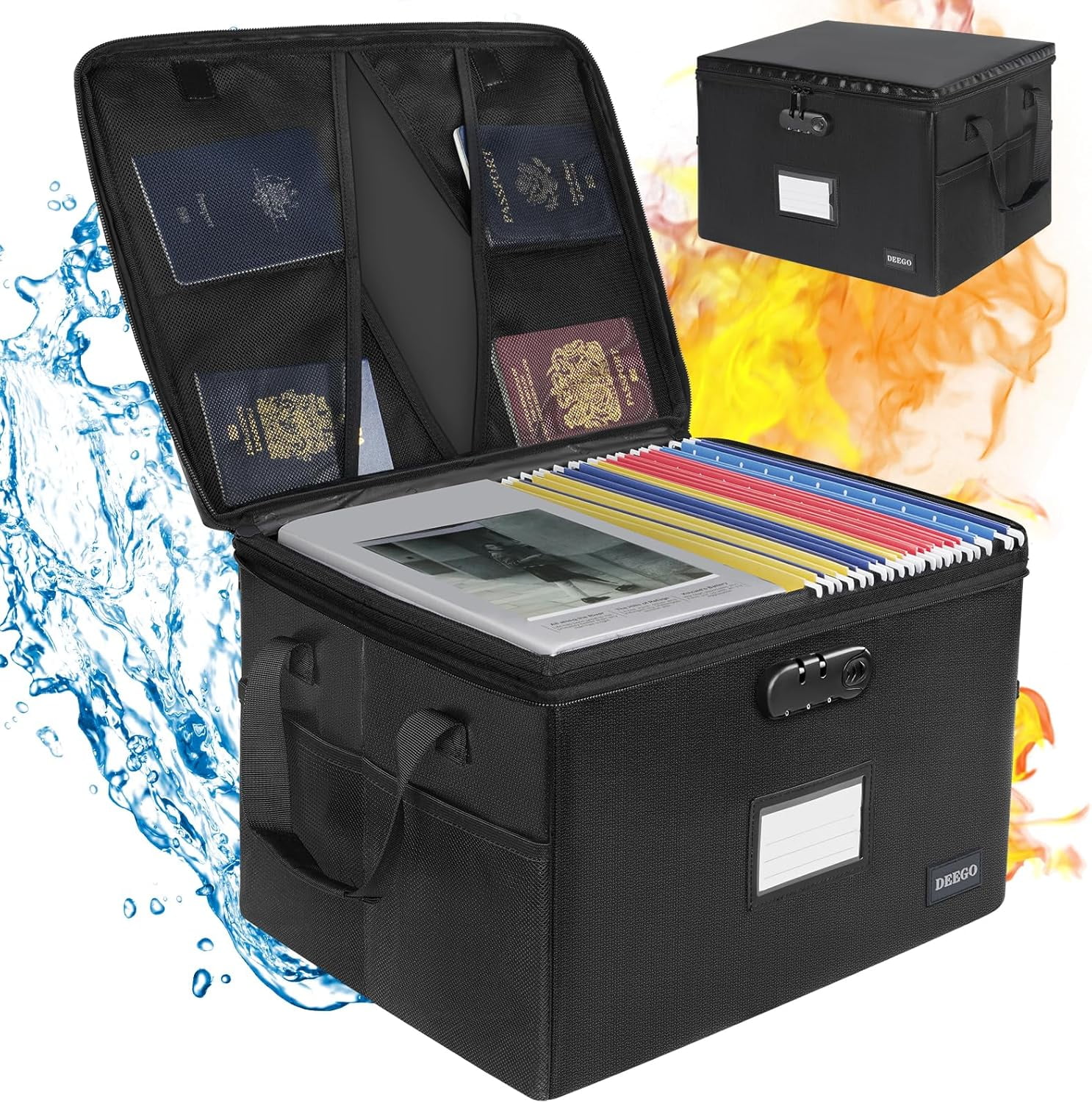 Fireproof Document Box, Water-Resistant File Organizer Box with Lock ...
