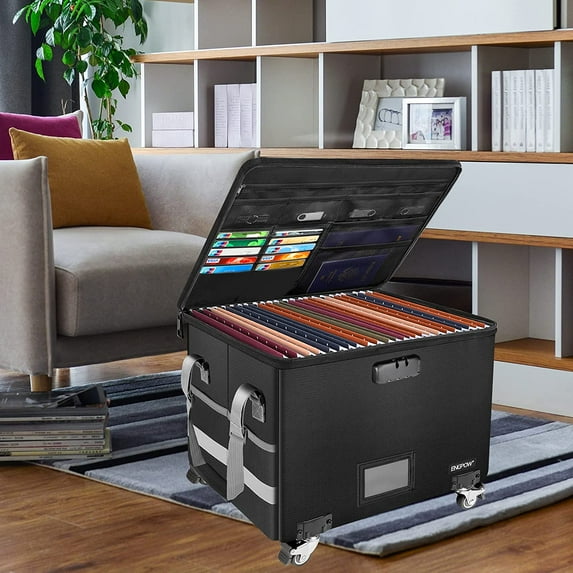 Fireproof Document Box with Wheels, Collapsible File Box with Lock ...