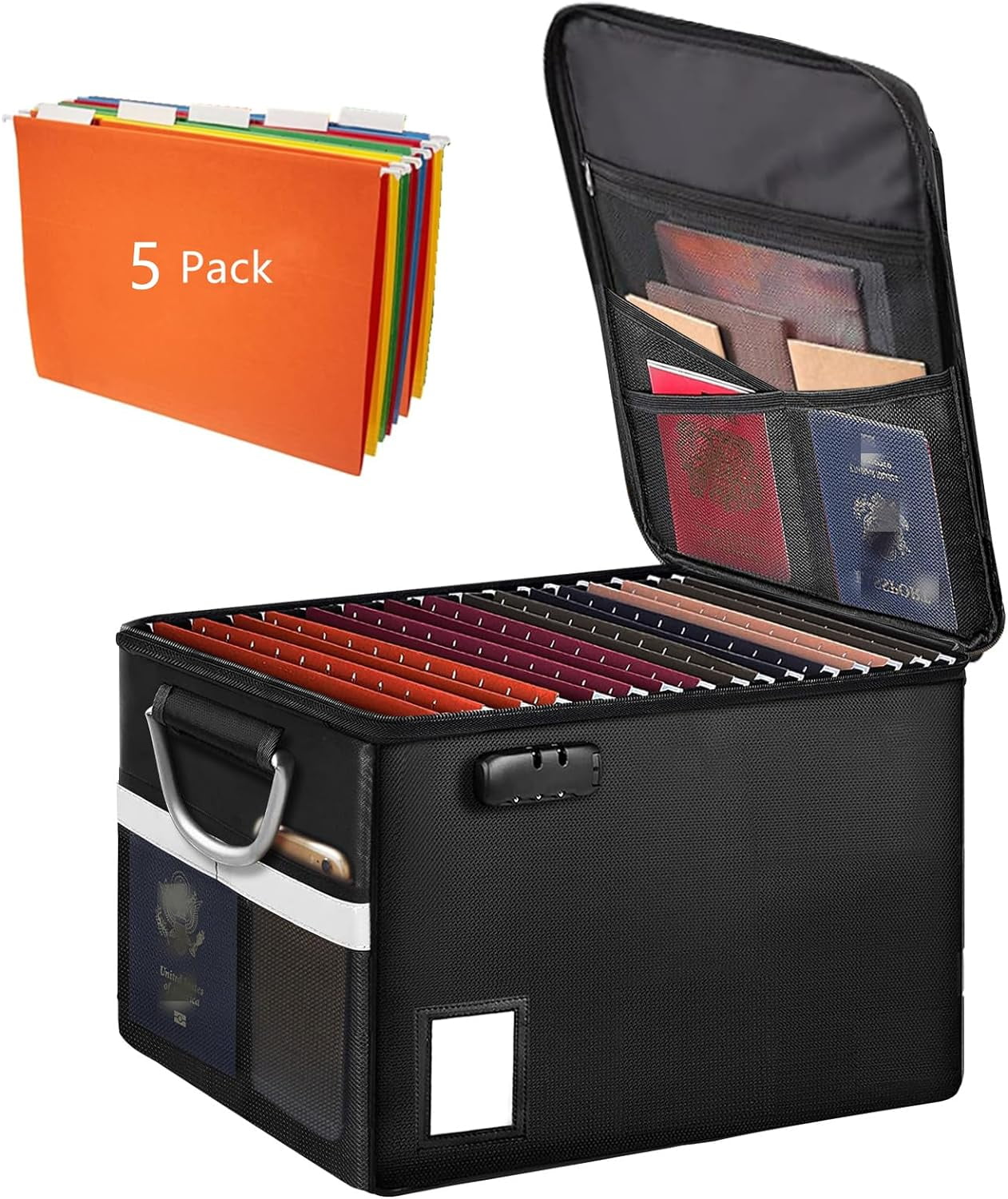 Fireproof Document Box With 5 Pack Hanging File Folders(Letter Size ...