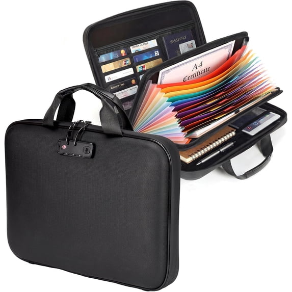 Fireproof Document Boxes with Lock Hard-Shell File Organizer 16 Pocket ...