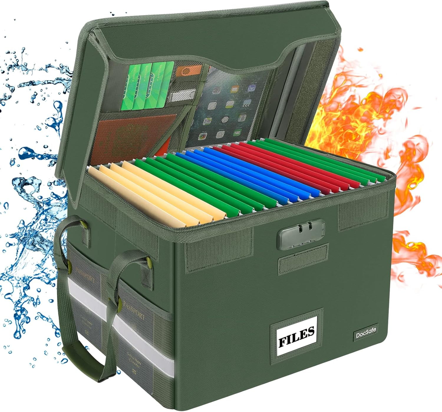 Fireproof Document File Box with Lock, Storage Organizer Box with Mesh ...