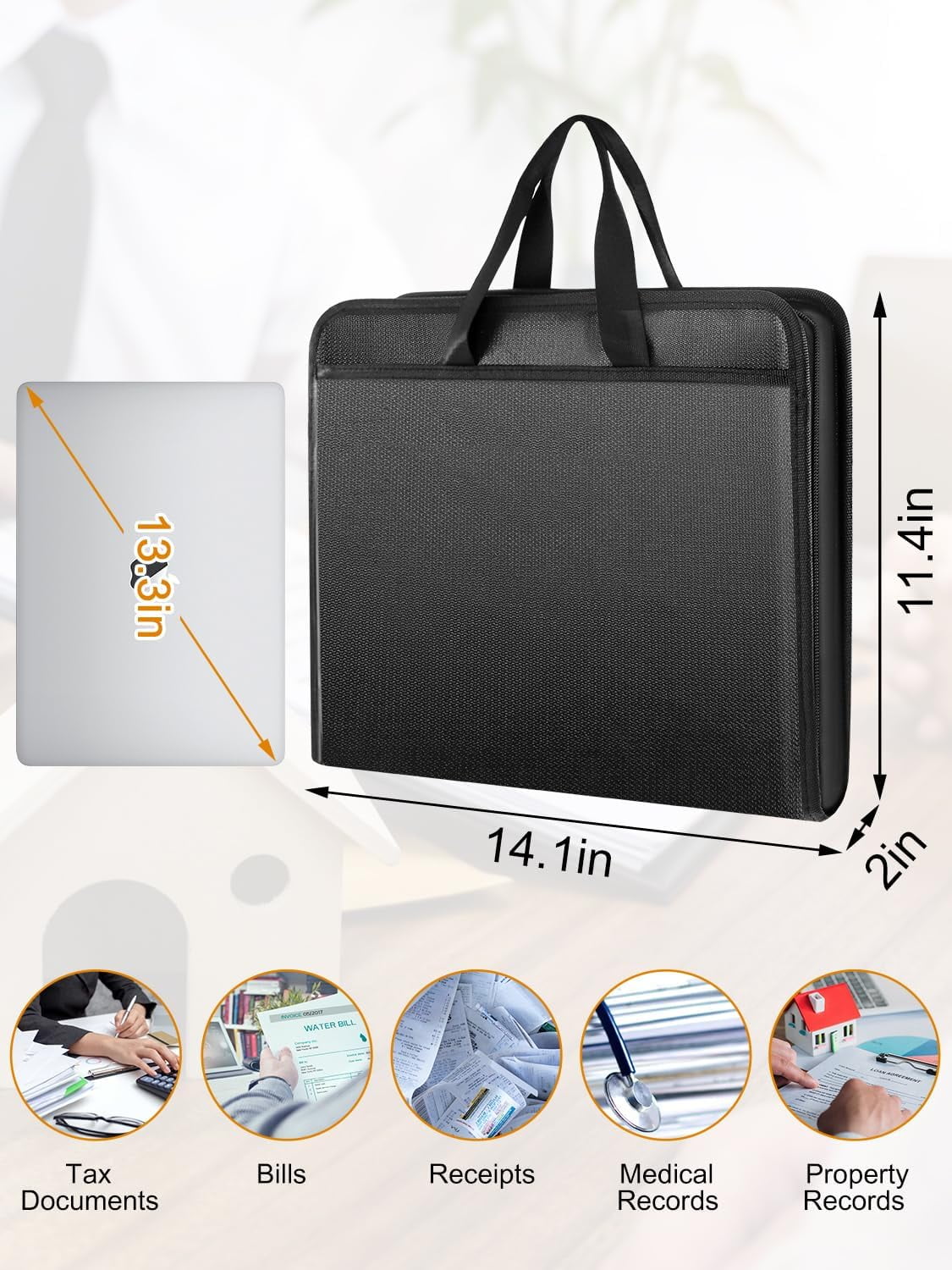 Fireproof Document Organizer Folio with 13 Pockets, Water Resistant ...